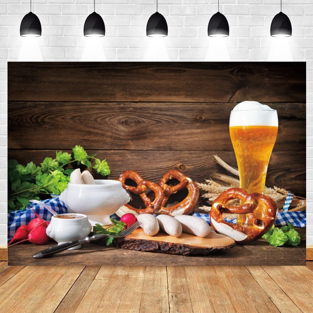 Oktoberfest Beer Bread Wood Board Wheat Wine Jar Background Photography ...
