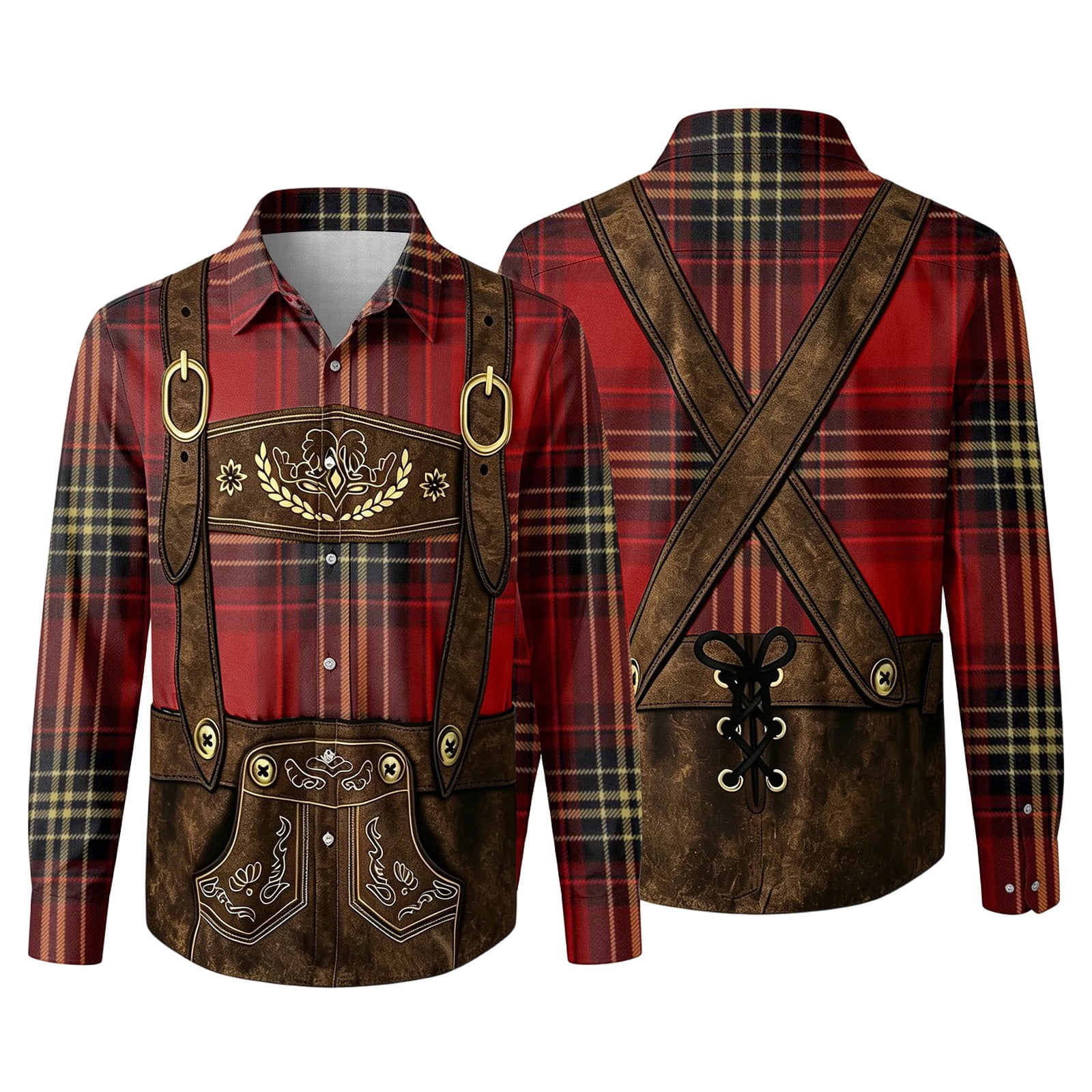 Oktoberfest Men's 3d Lederhosen Print Shirt,Long Sleeve Beer Festival ...