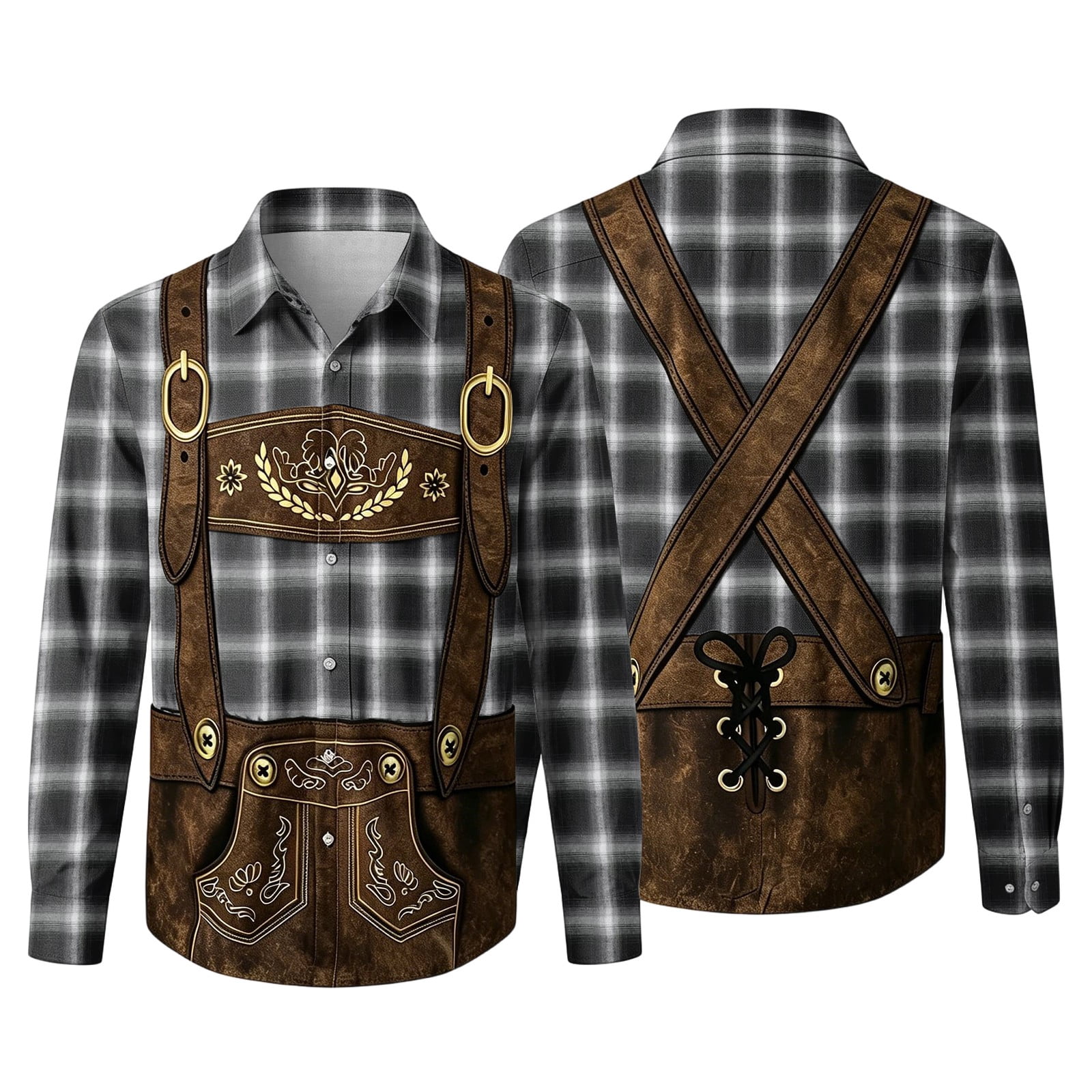 Oktoberfest Men's 3d Lederhosen Print Shirt,Long Sleeve Beer Festival ...