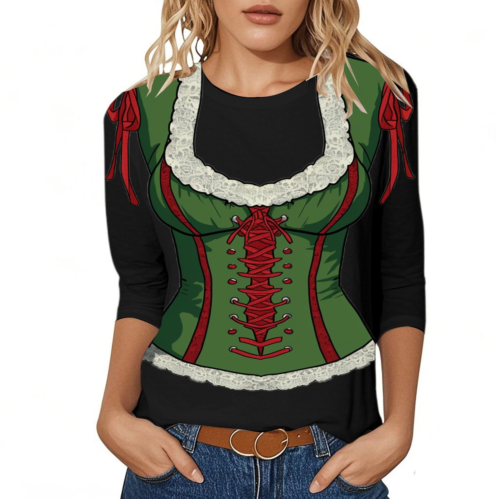 Oktoberfest Shirt for Women Funny Graphic German Shirts 3/4 Sleeve ...