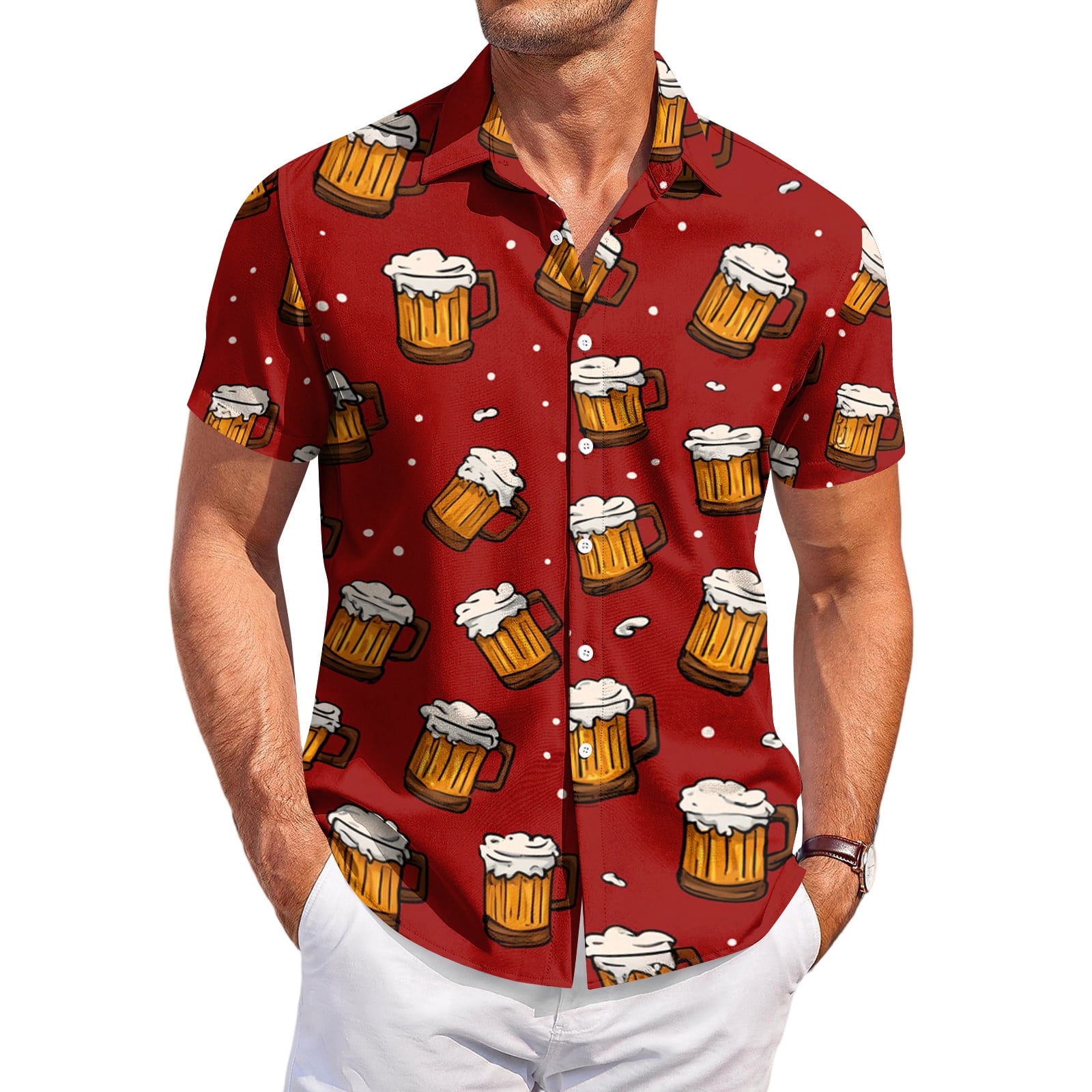 Oktoberfest Short Sleeve Shirt Costume for Mens, Beer Festival Print ...