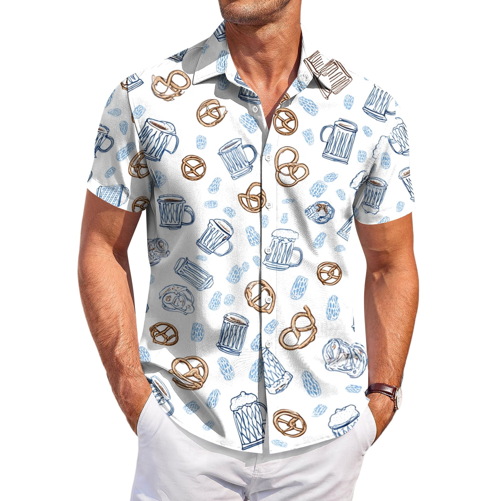 Oktoberfest Short Sleeve Shirt Costume for Mens, Beer Festival Print ...