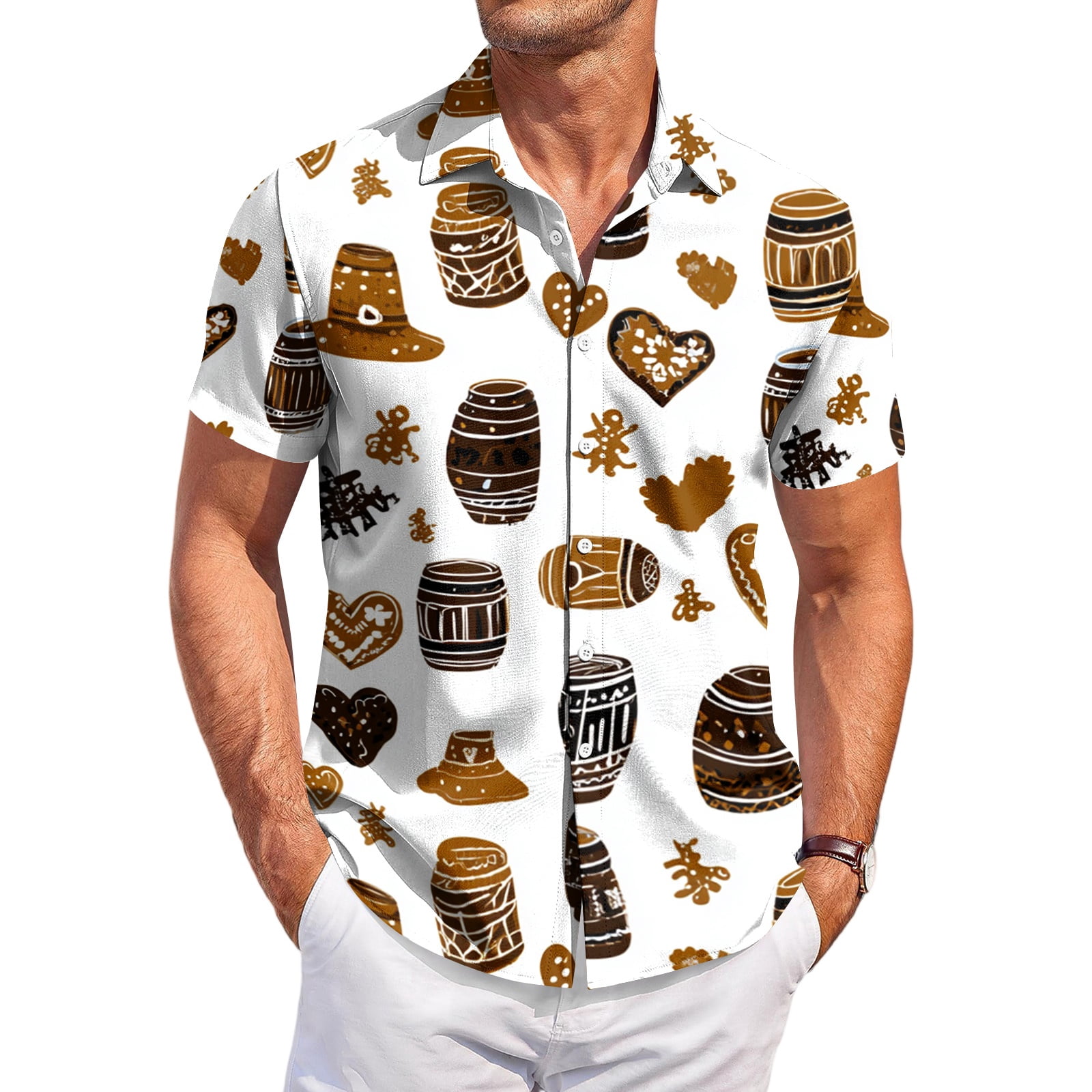 Oktoberfest Short Sleeve Shirt Costume for Mens, Beer Festival Print ...