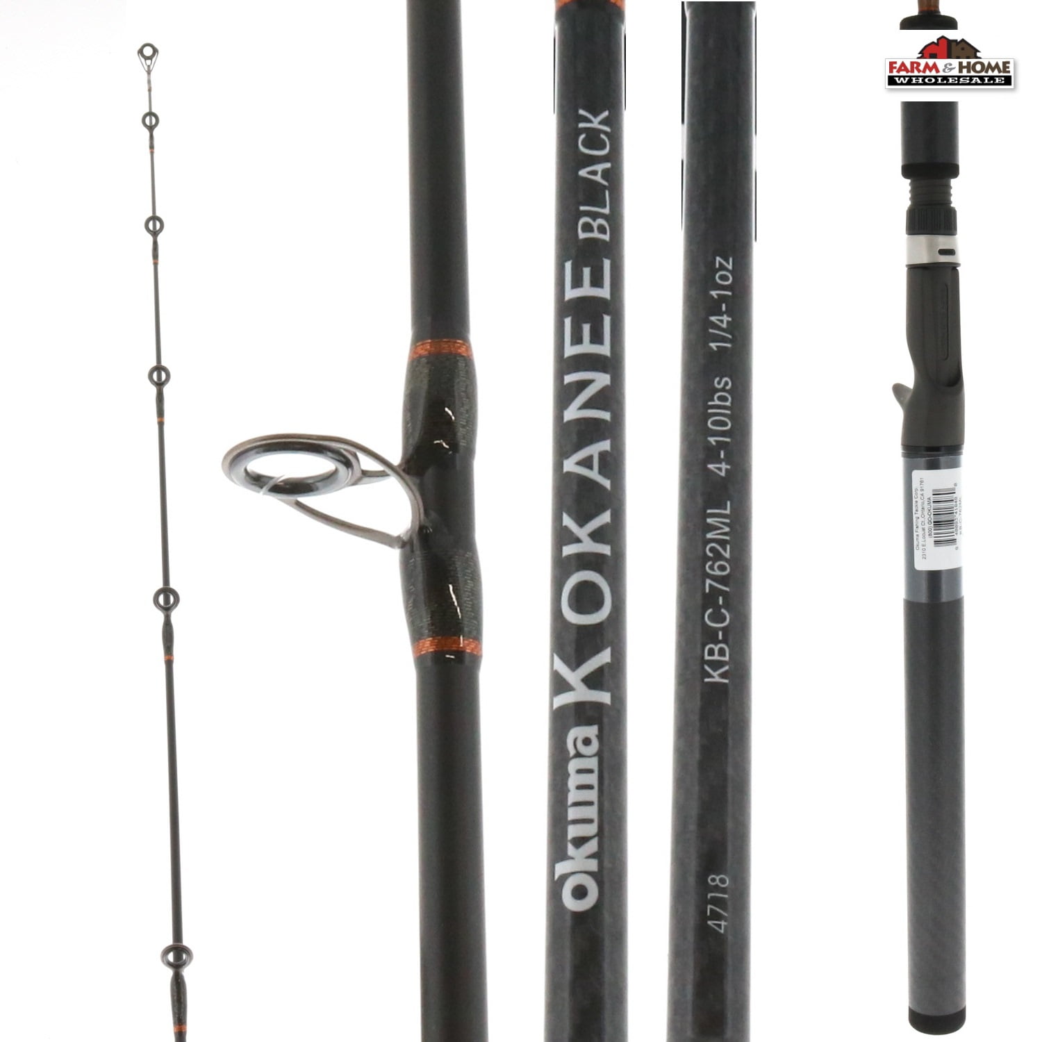 "Okuma Kokanee Black 7'6"" Medium Light Casting Rod, 2pc Fishing Pole ...