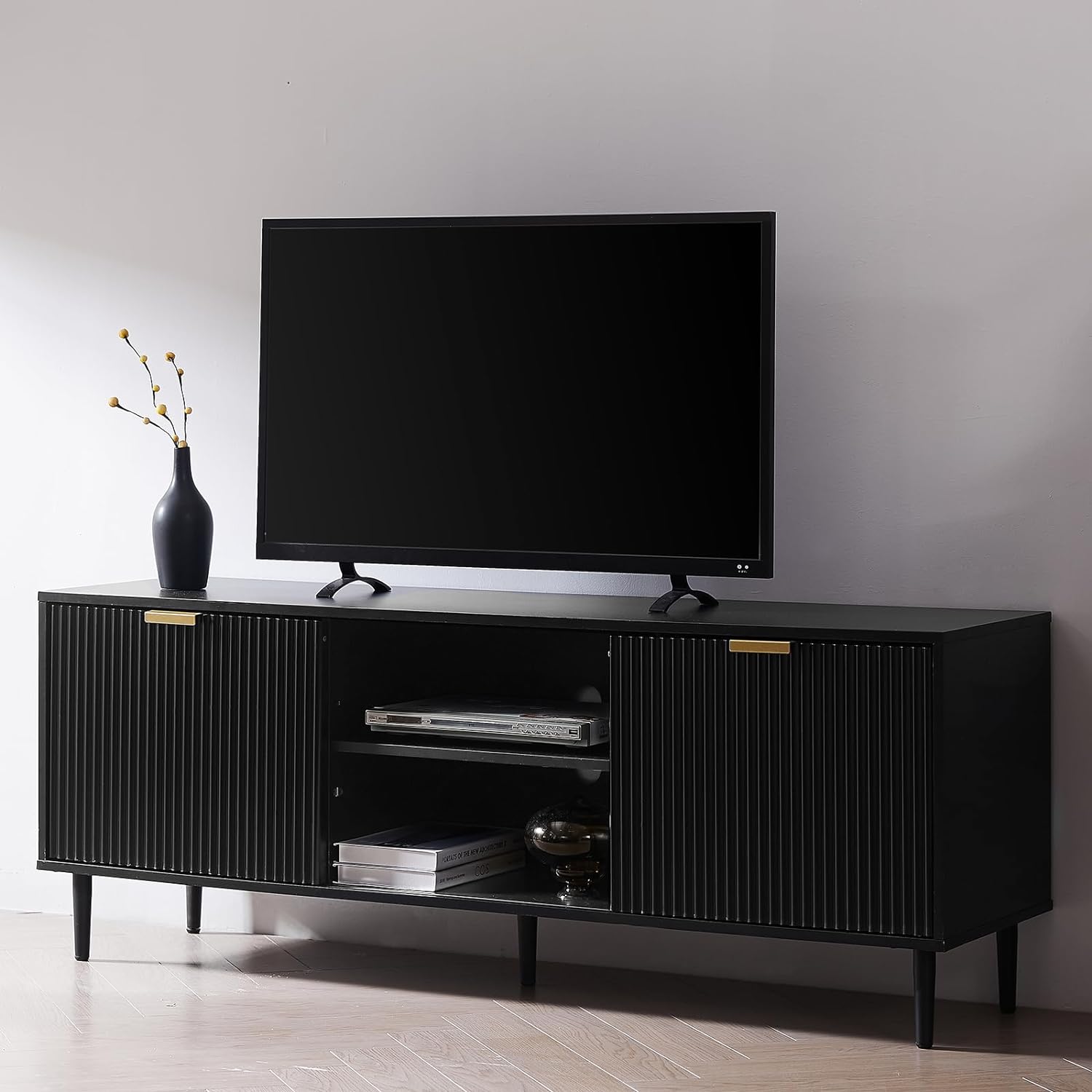 Okvnbjk Black TV Stand, Modern TV Consoles for Living Room 65+ Inch TV ...