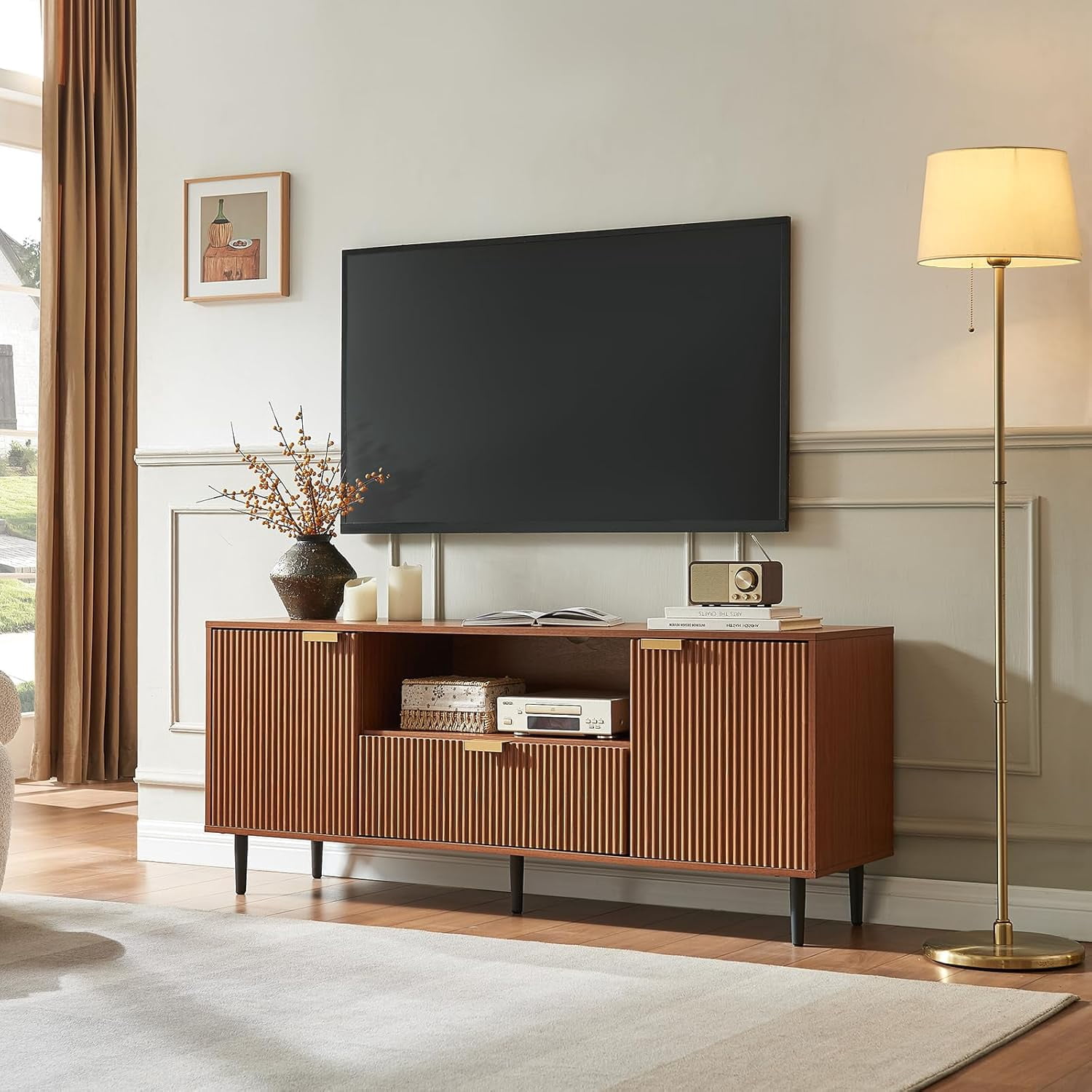 Okvnbjk Modern TV Stand for 65 Inch TV, Fluted TV Consoles for Living ...
