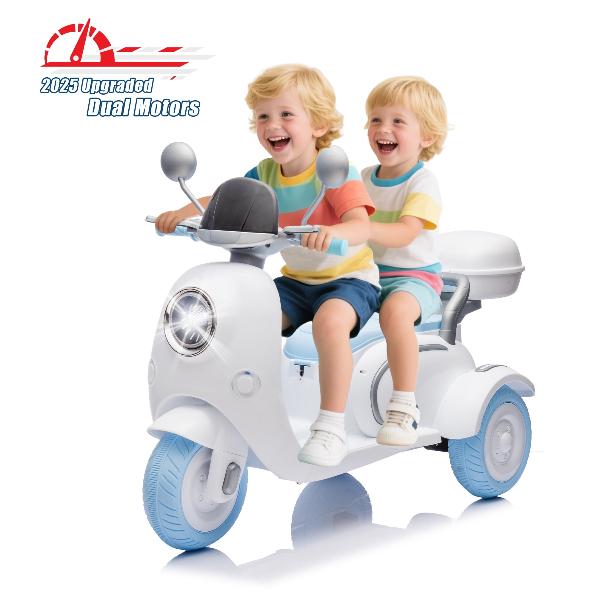 Okybaby 12V Kids Ride On 2-Seater Motorcycle with Dual Motors, 3 Wheels ...