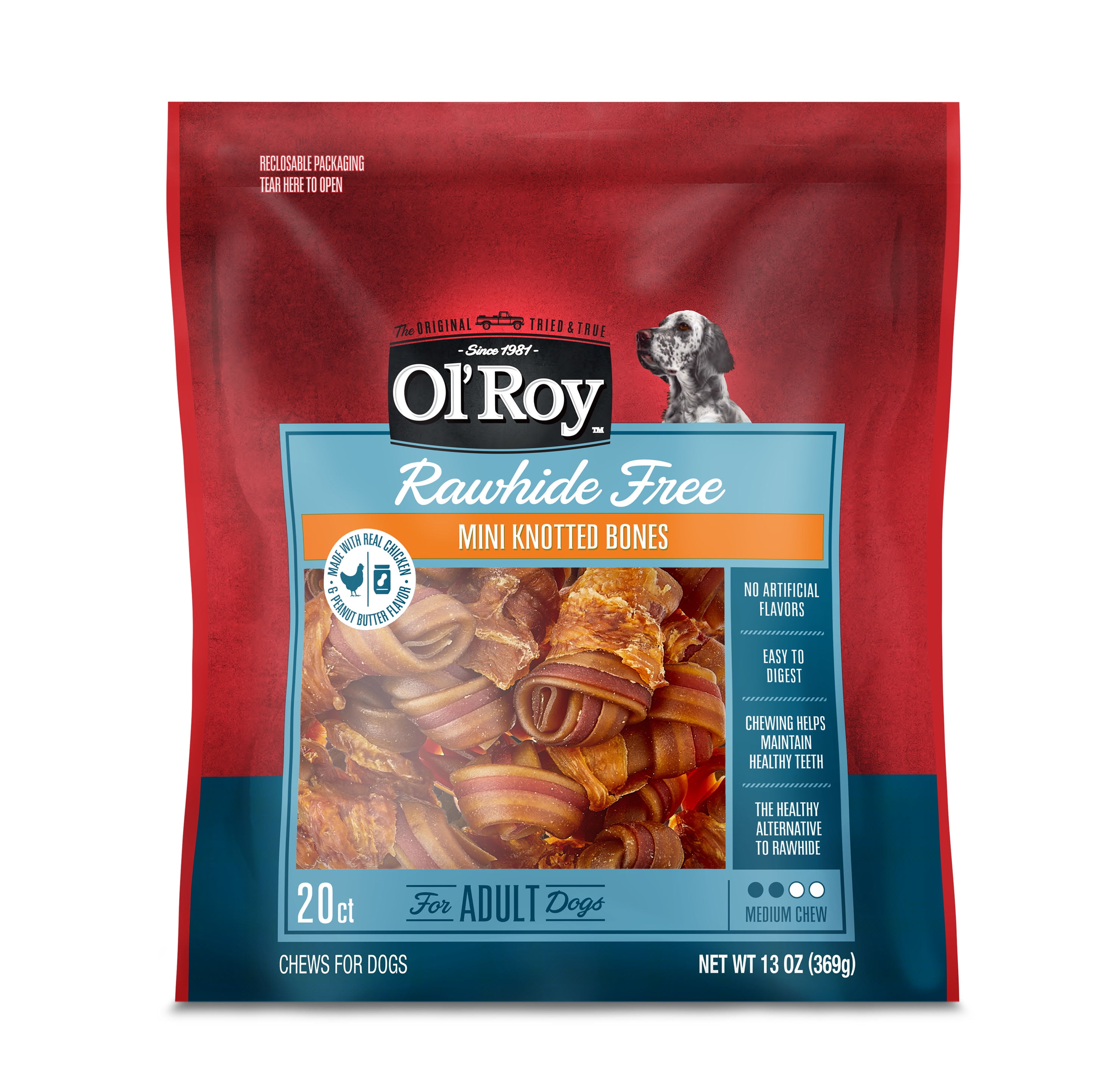 Ol' Roy 2.5" Rawhide Free Mini Knotted Peanut Butter Flavored Bones ...