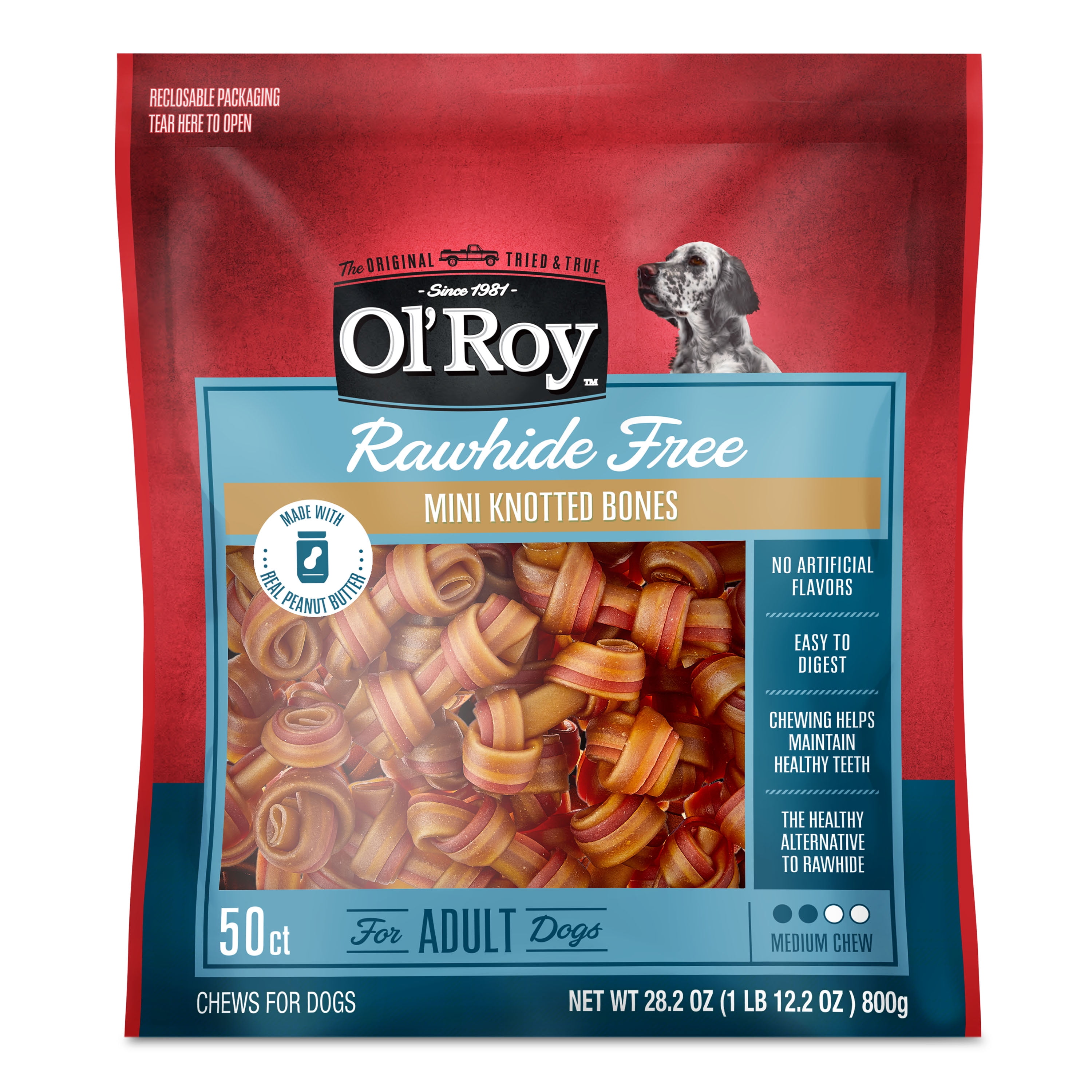 Ol' Roy 2.5" Rawhide Free Mini Knotted Peanut Butter Flavored Bones ...