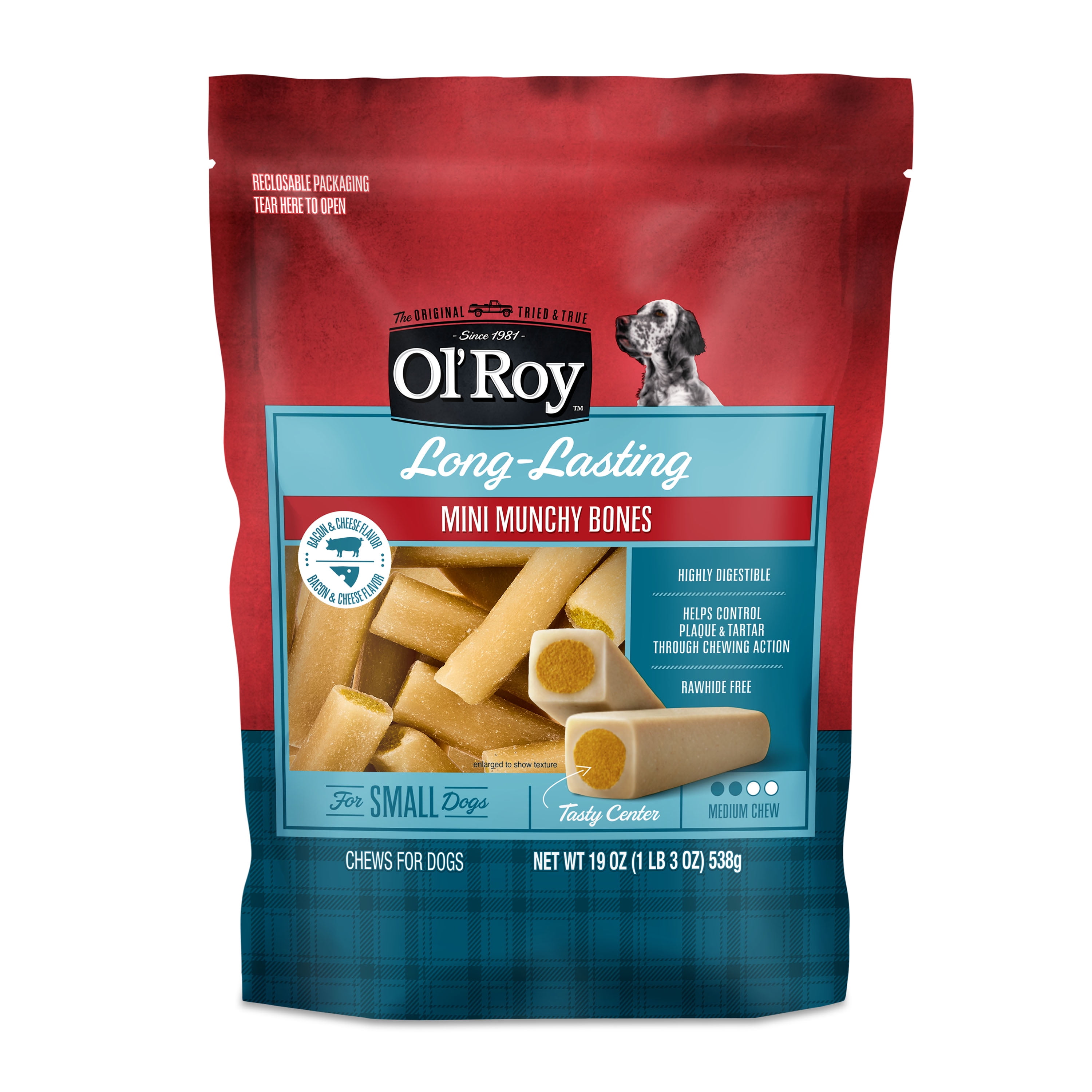Ol' Roy Mini Munchy Bones for Small Dogs Bacon & Cheese Flavor 19 oz Chews - Walmart.com