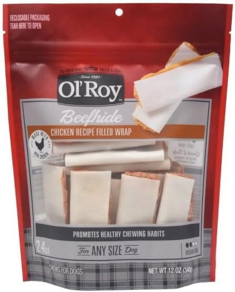 Ol~Roy Beefhide Filled Wrap, Chicken Recipe, Dry Training Treats for Dogs ~ 12 Oz ~ (24 Count ...