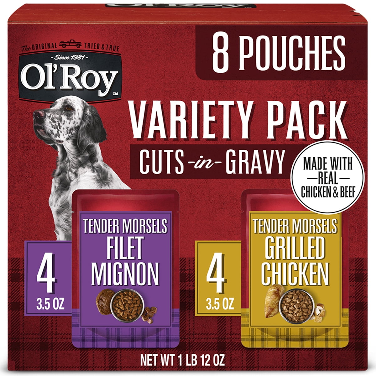 Ol' Roy Cuts in Gravy Wet Dog Food Variety Pack, Tender Morsels Filet ...