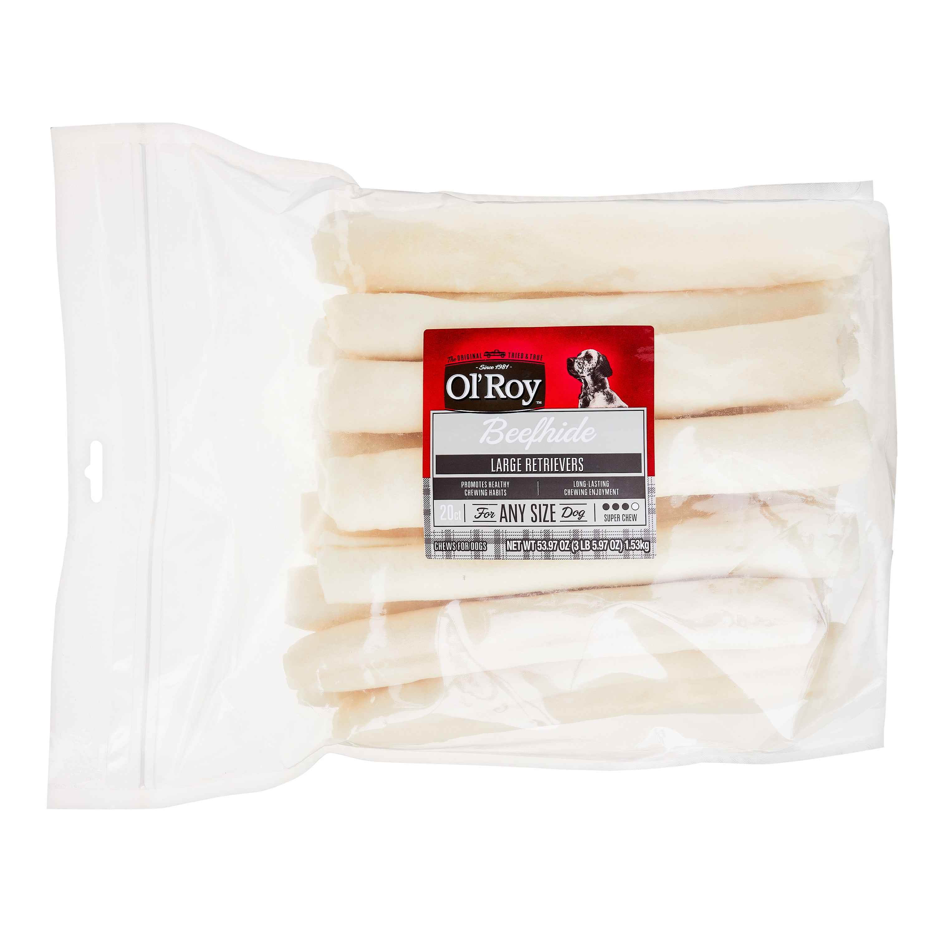 Ol' Roy 9" Large Beefhide Retrievers Chews, 53.97 oz, 20 Count ...
