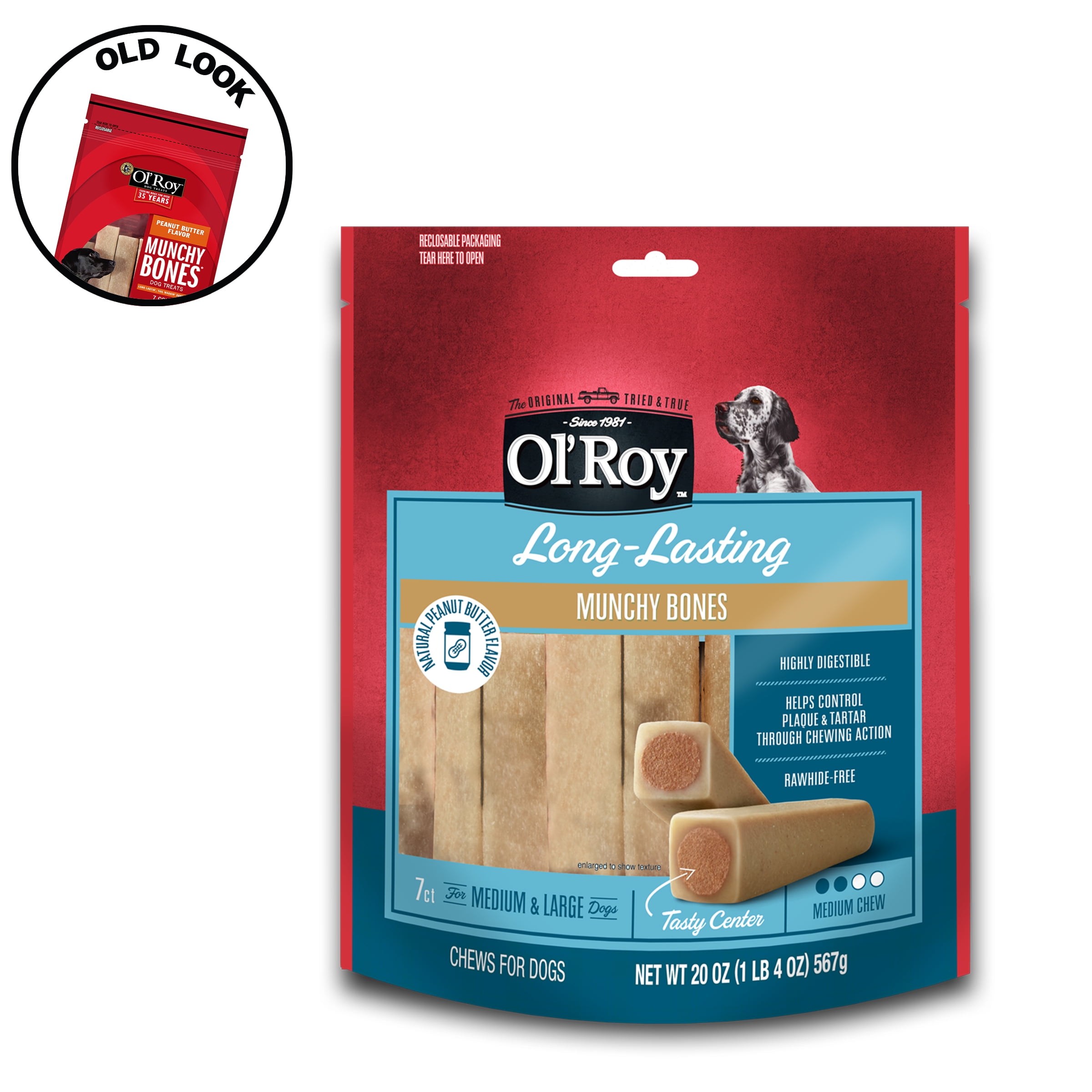 Ol' Roy Long-Lasting Natural Peanut Butter Flavor Munchy Bones Chews ...