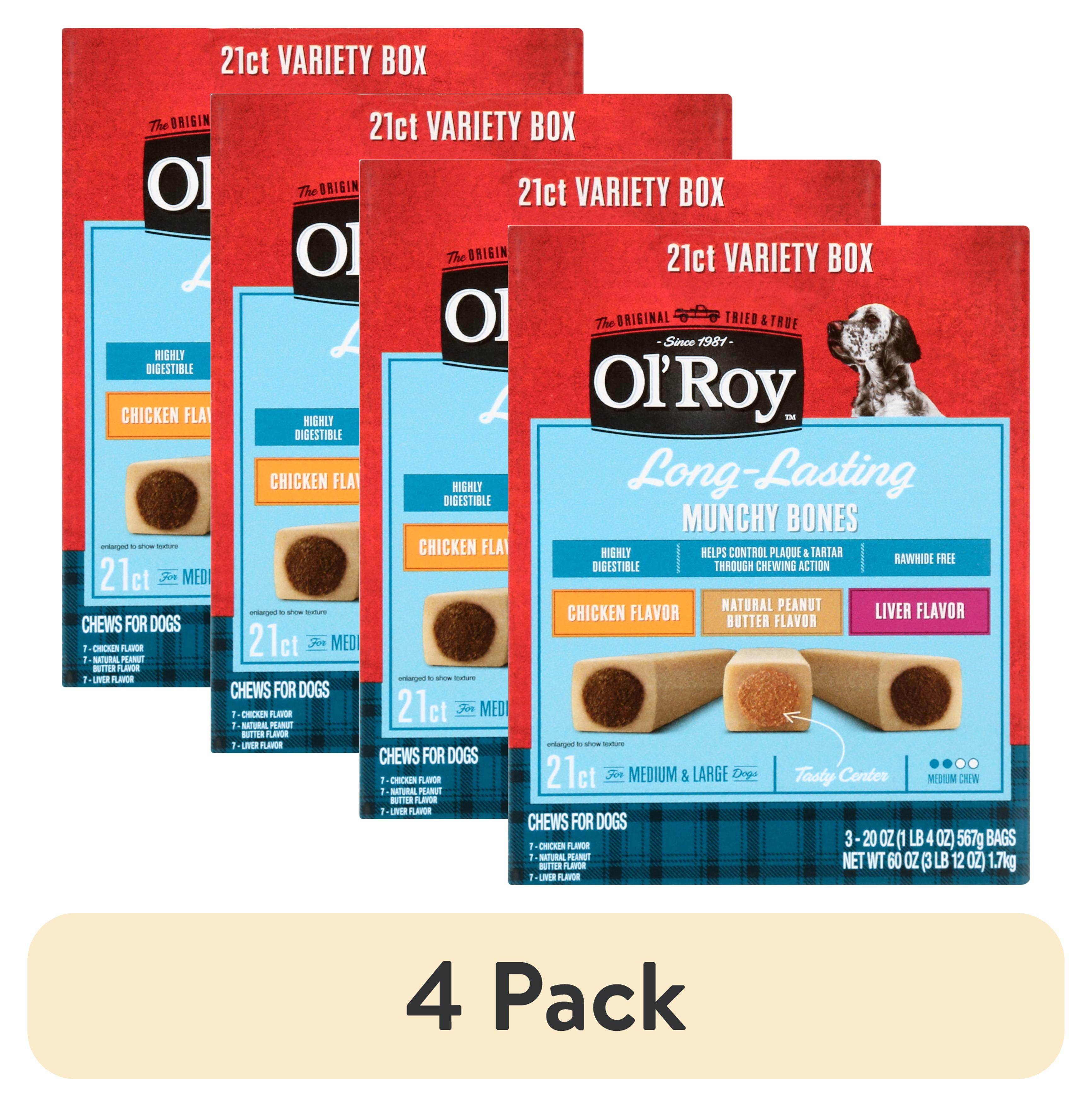 (4 pack) Ol' Roy Munchy Bone Dog Treats Variety Pack in Chicken, Liver ...