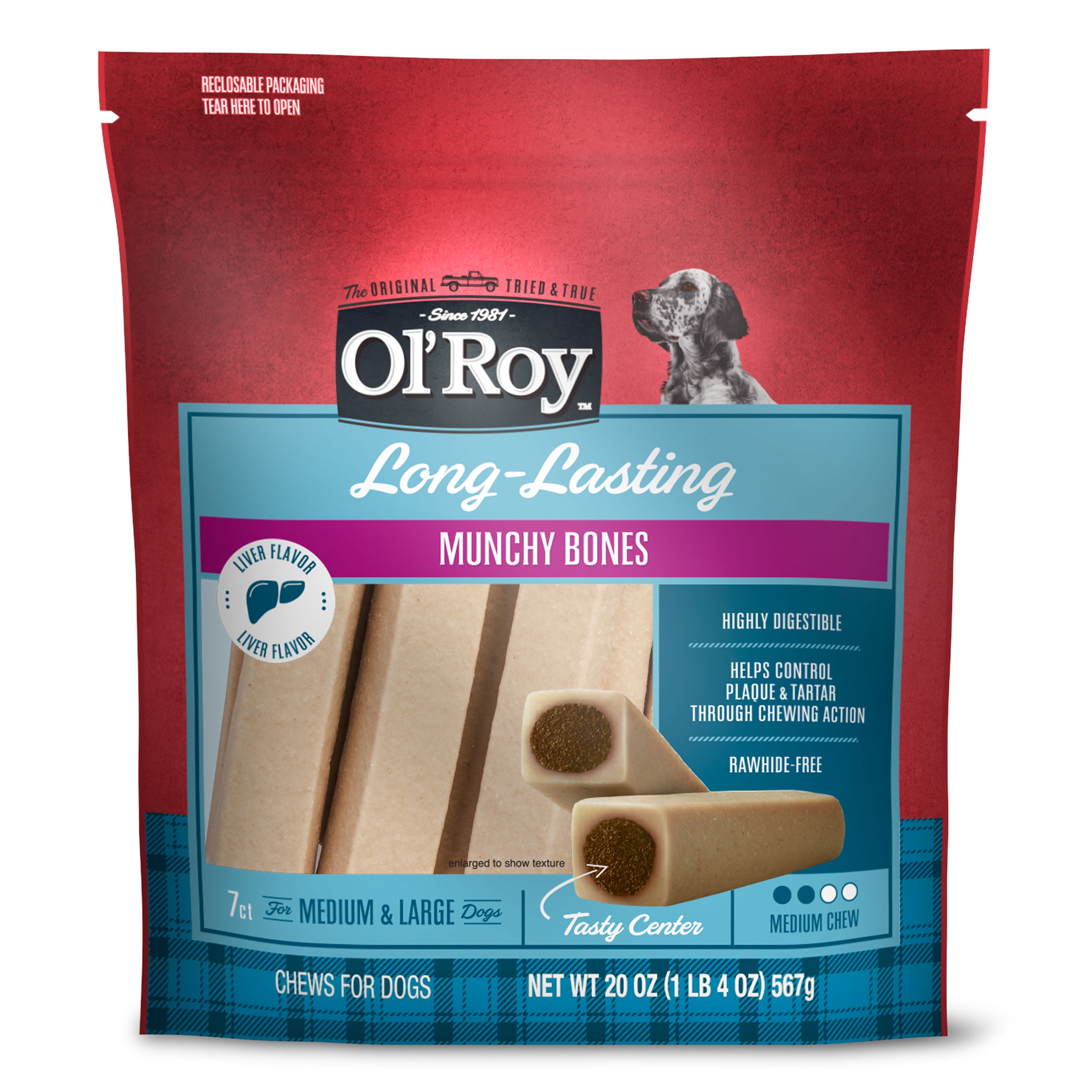 Ol' Roy Munchy Bones Dog Treats Liver Flavor 7 Count, Long Lasting ...