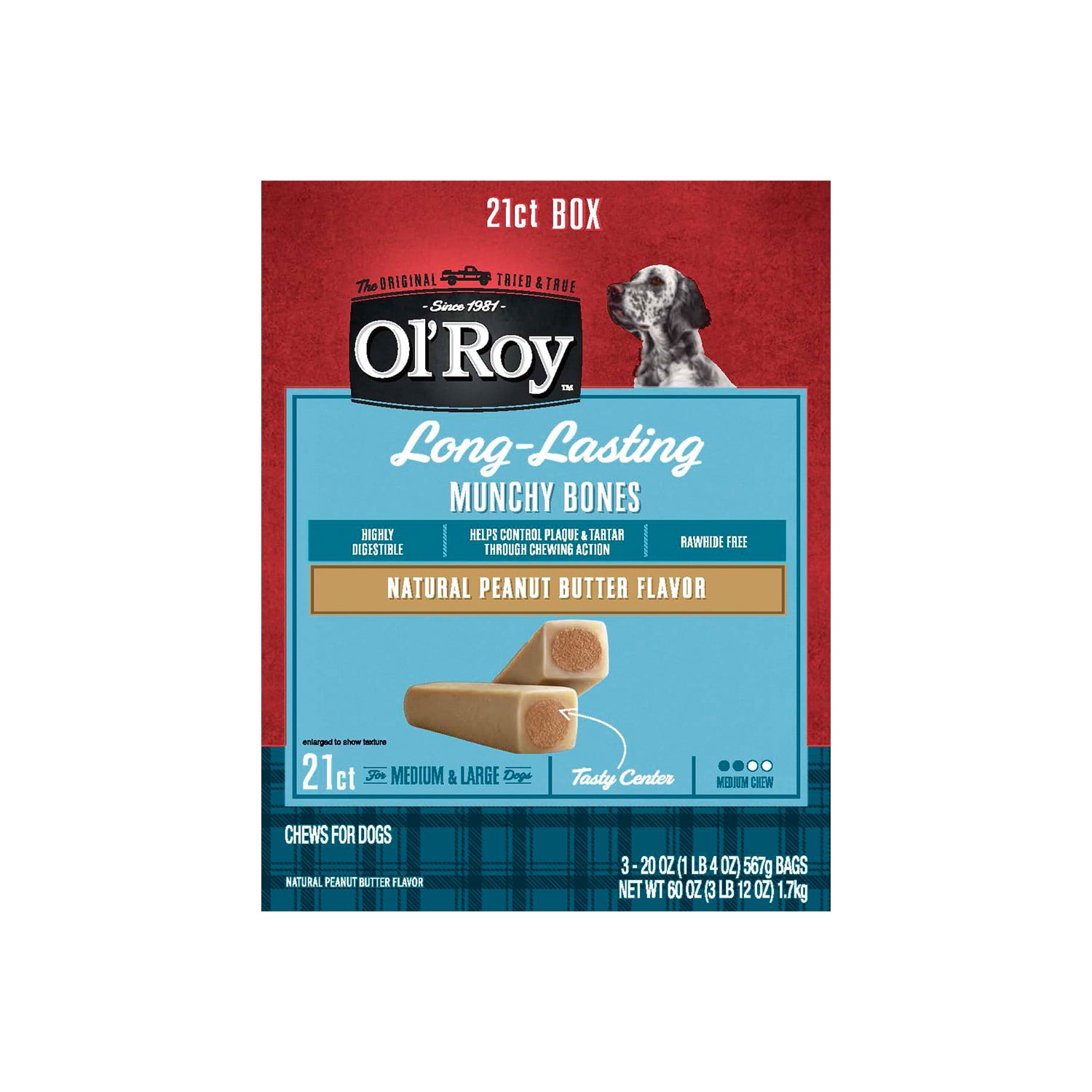 Ol' Roy Peanut Butter Munchy Bones Dog Treats for Dogs, Medium to Large ...