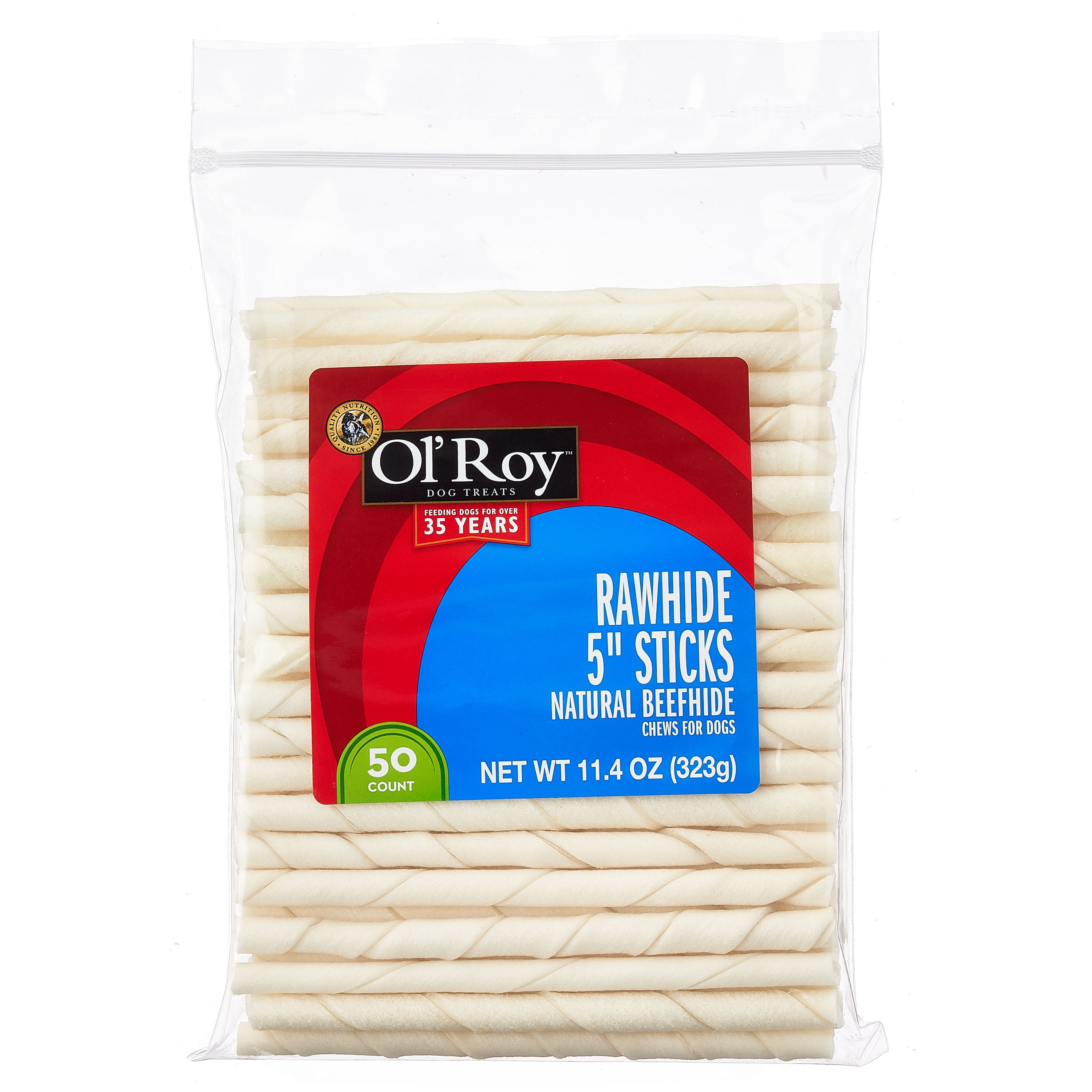 "Ol' Roy Long Lasting 5"" Natural Beefhide Rawhide Sticks, Dry Dog ...