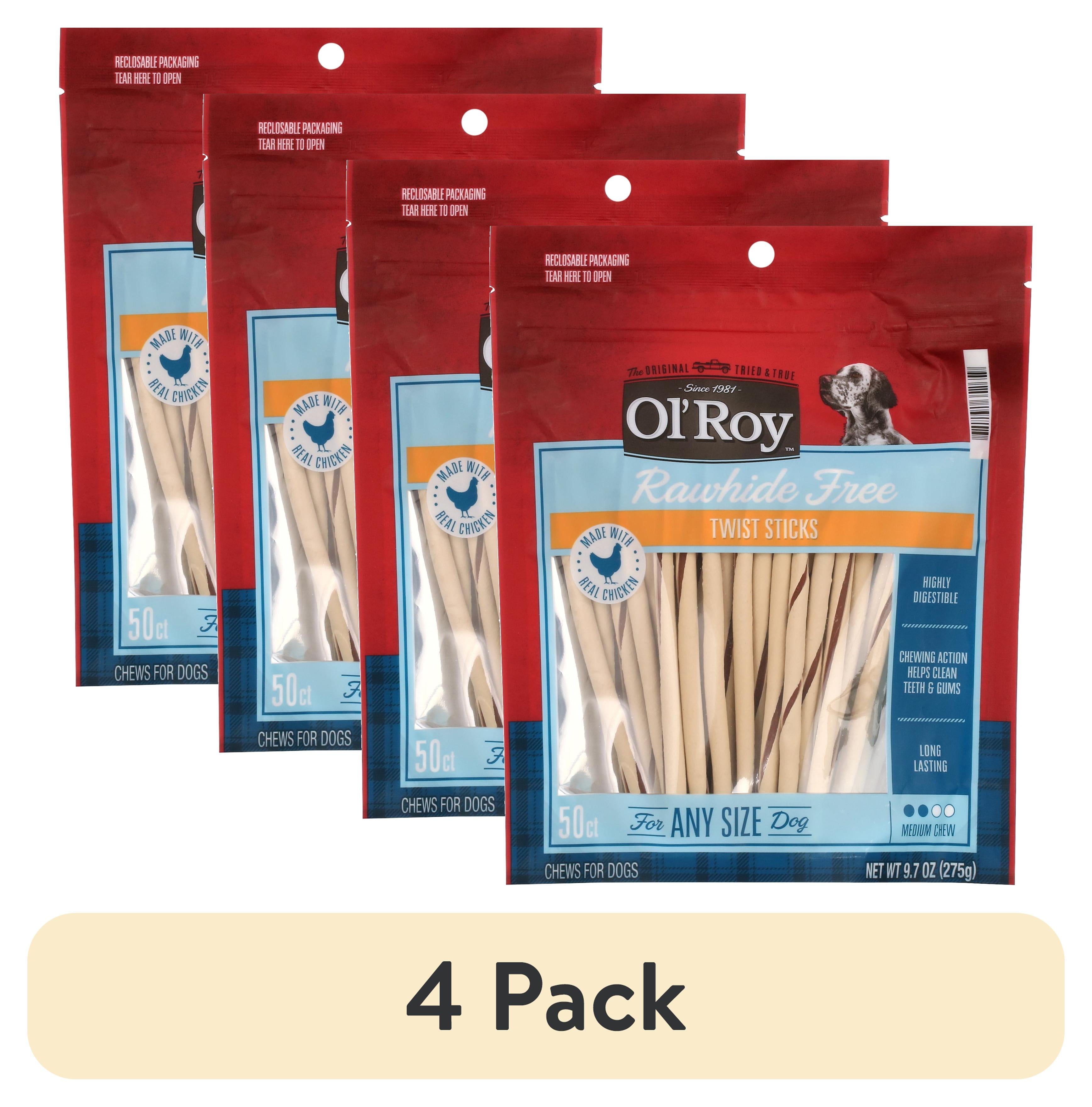 (4 pack) Ol' Roy Rawhide Free Chicken Twist Sticks for Dogs, 50 Count ...