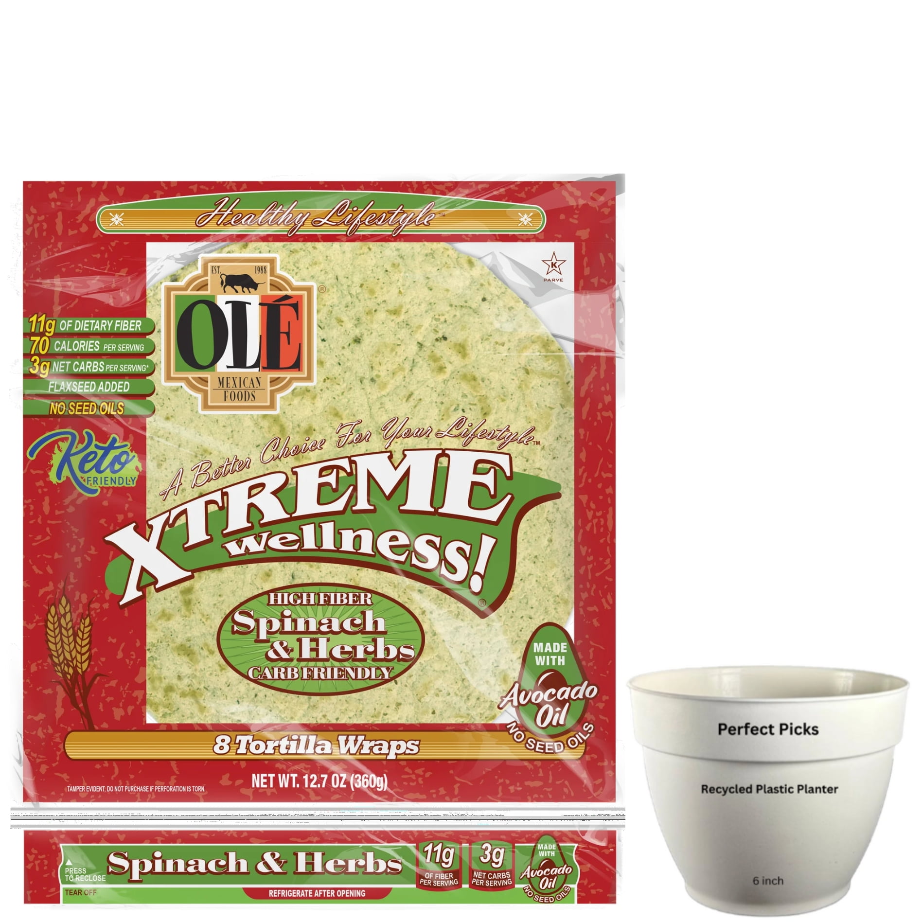 Olé Xtreme Wellness High Fiber Spinach & Herbs Tortilla Wraps, 12.7 oz ...