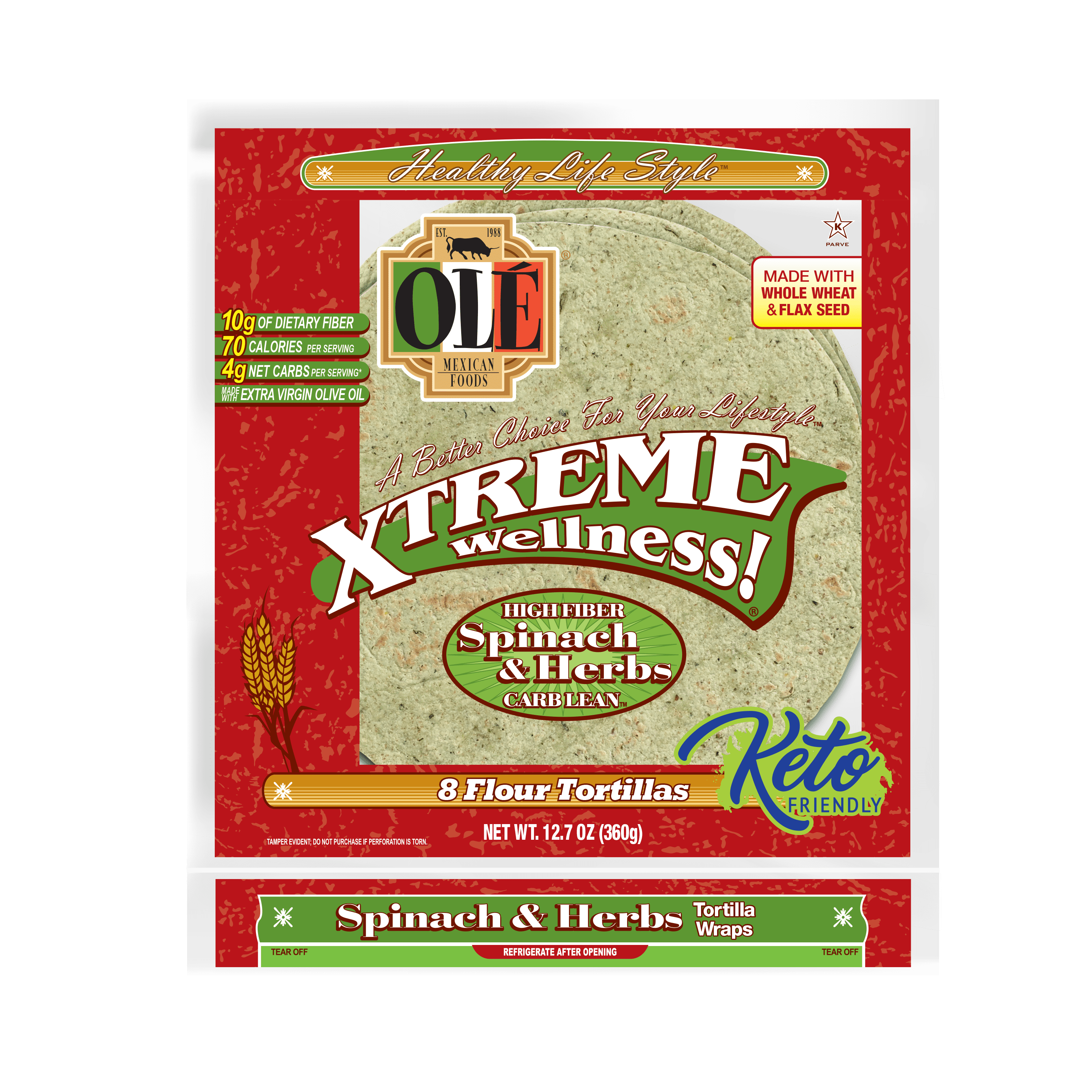 Olé Xtreme Wellness® Spinach & Herbs | 8" Size Flour Tortillas |Carb Friendly |Keto Friendly ...
