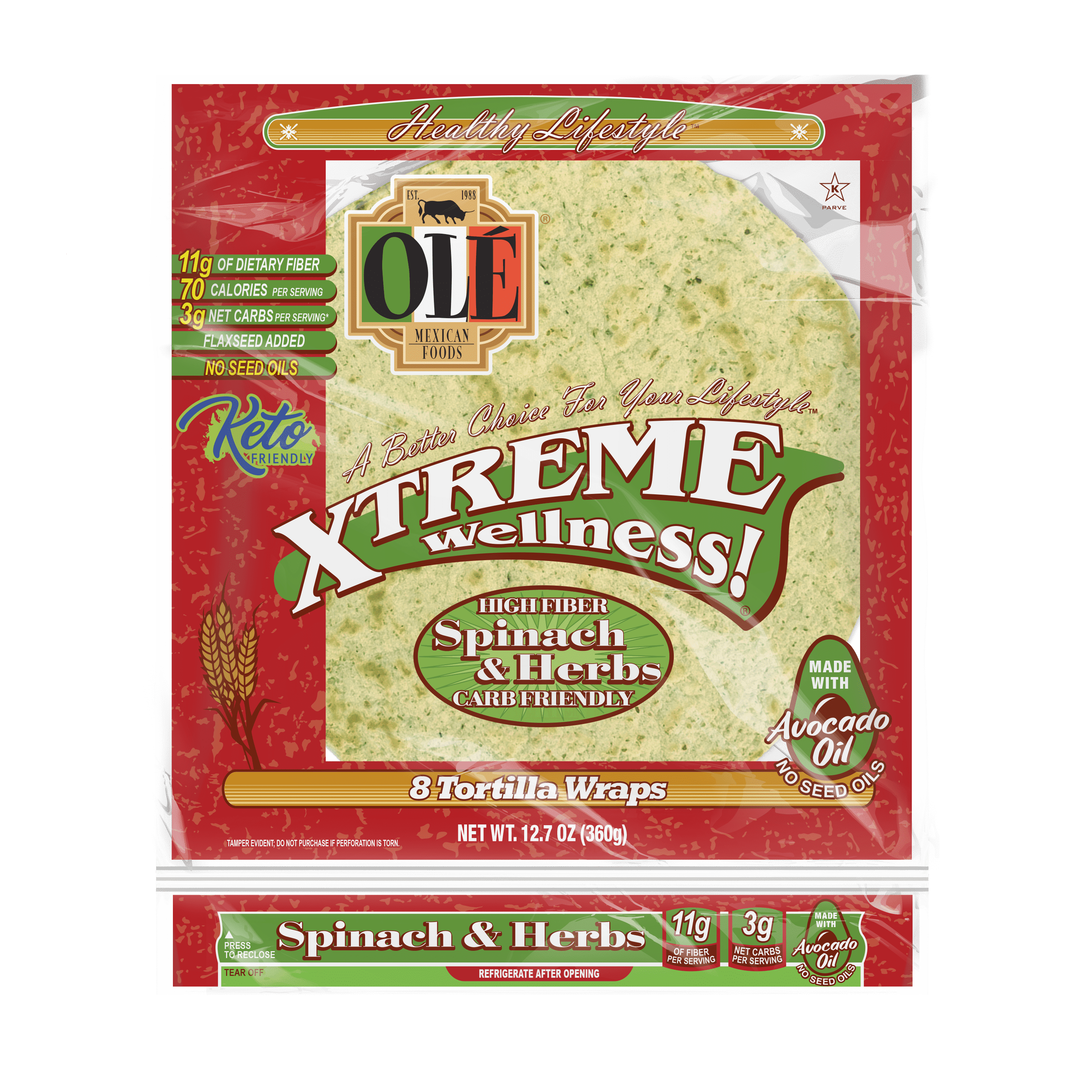 Olé Xtreme Wellness® Spinach & Herbs | 8" Size Flour Tortillas |Carb ...