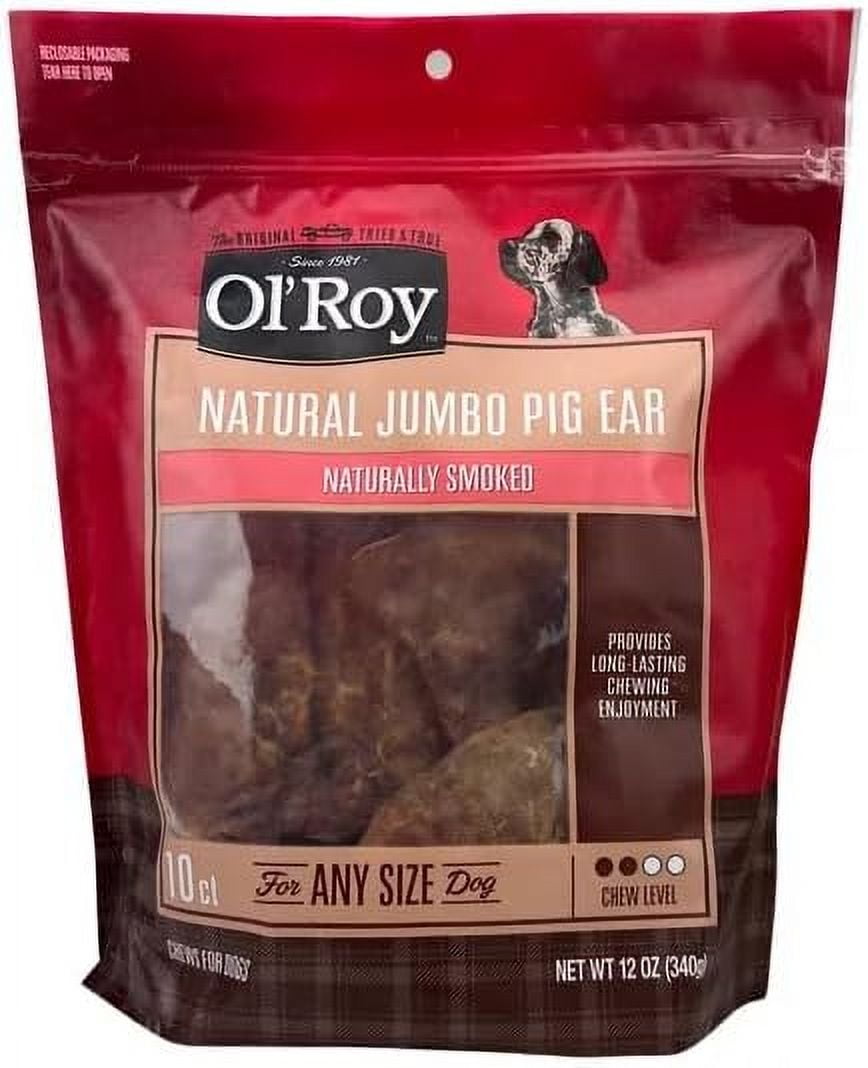 Ol's Roys Natural Jumbo Pig Ear Natural Chews for Dogs, Non-Ttoxic Pork ...