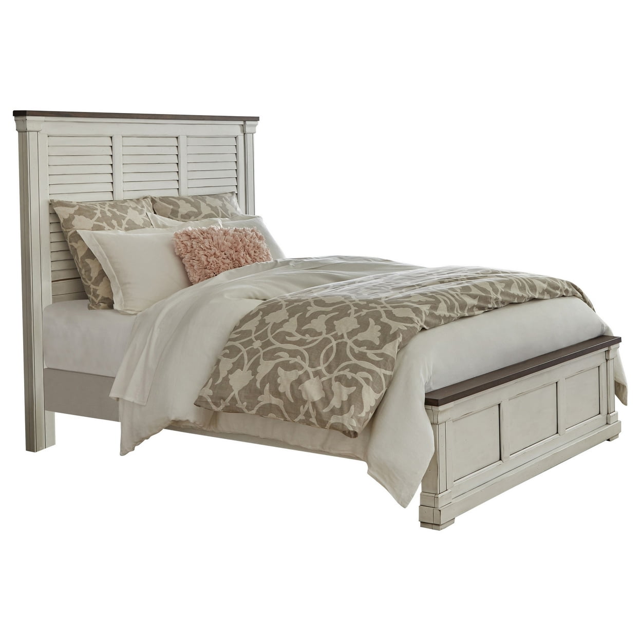 Ola Queen Panel Bed, Shutter Style Headboard, Molded Trim, White and ...