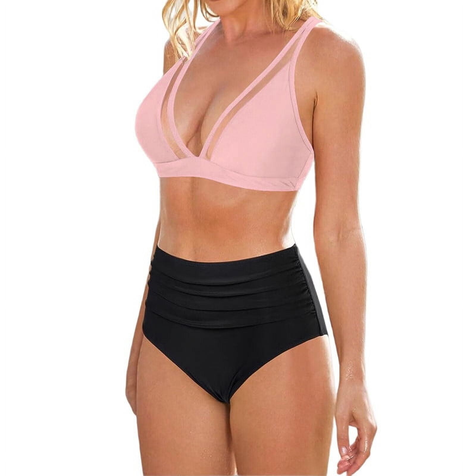 Olabelle Women Mesh Tummy Control Swimsuit Push Up High Waisted Bathing Suit Pink M - Walmart.com