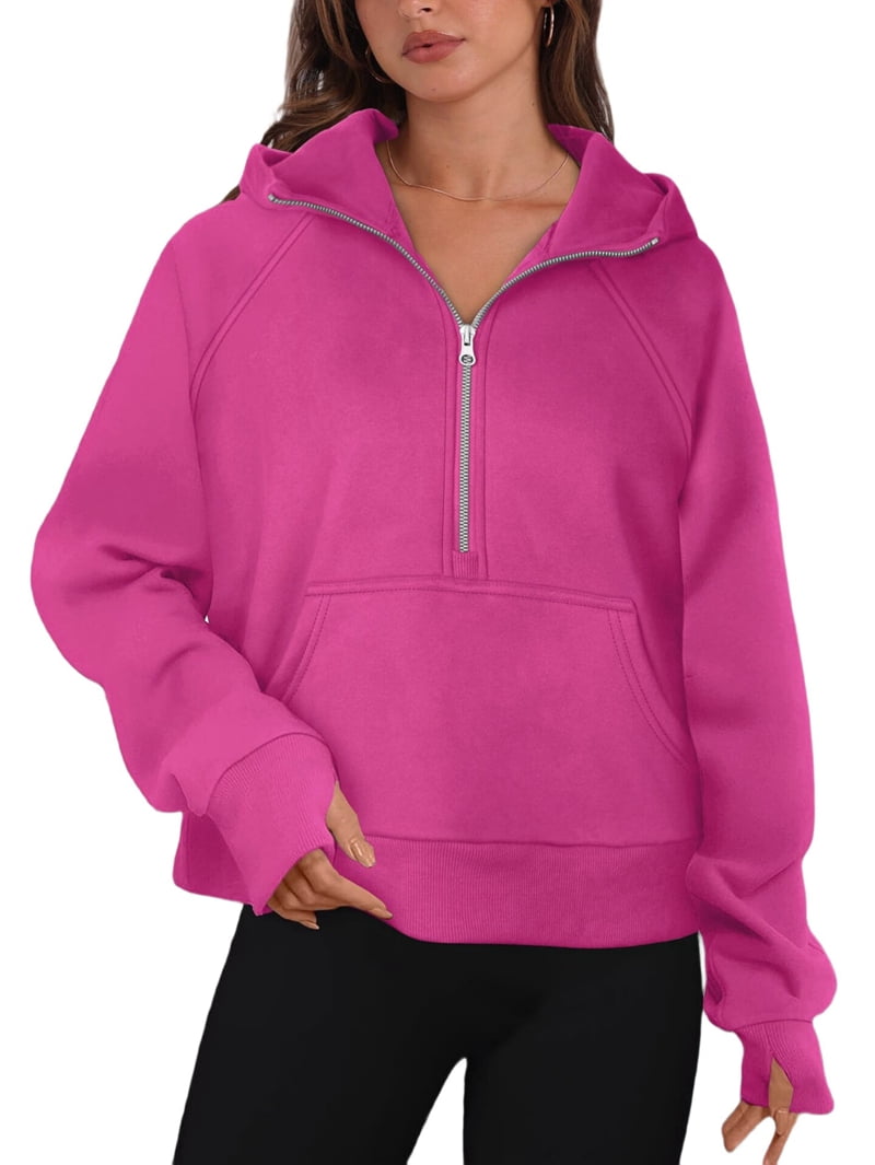 Olabelle Women'S Autumn and Winter Hooded Loose Long-Sleeved Half-Zip ...
