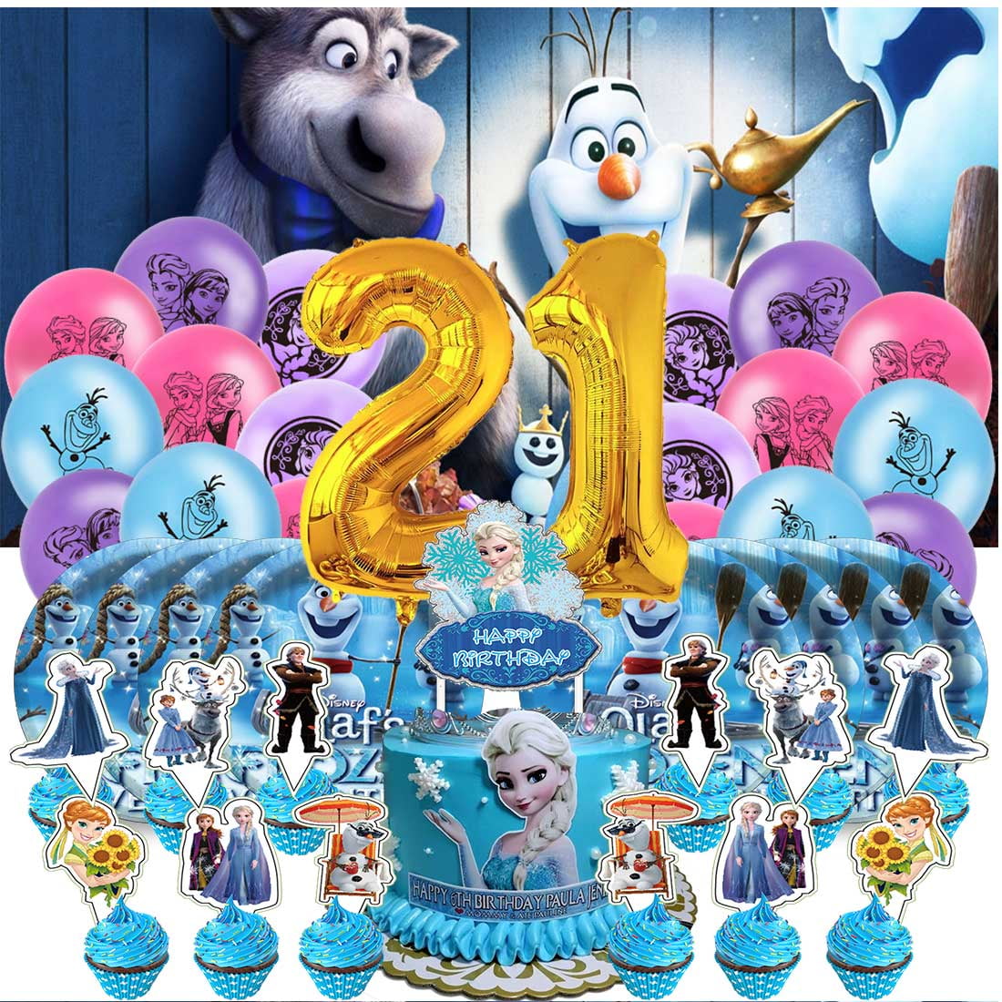 Olaf Balloons Party Supplies 21th Decor Tableware Birthday Cake Topper ...
