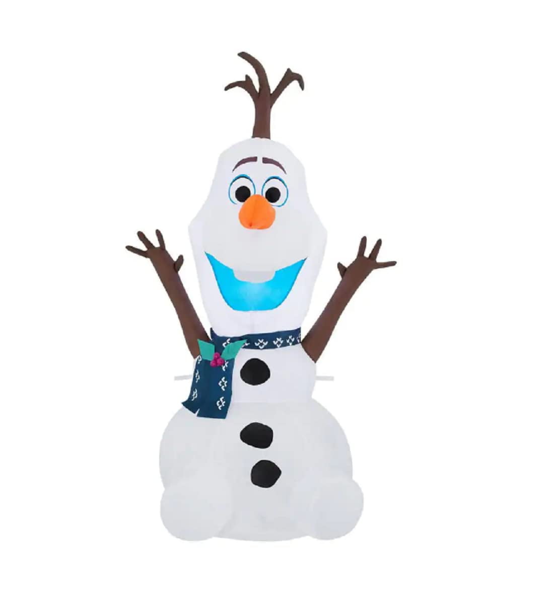 Olaf Wearing Holiday Scarf with Holly Christmas Inflatable by Gemmy ...