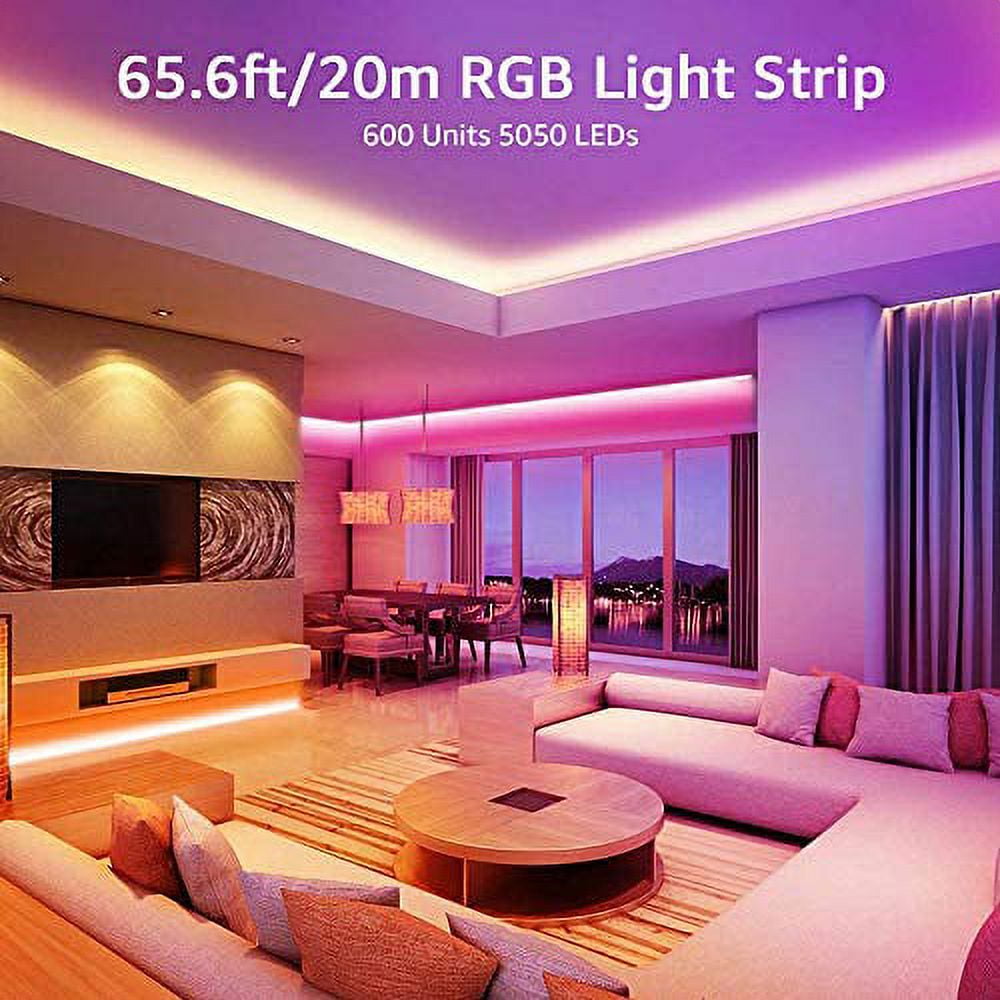 Olafus 65.6ft RGB LED Strip Lights Kit with Power Adapter, 600 LEDs ...