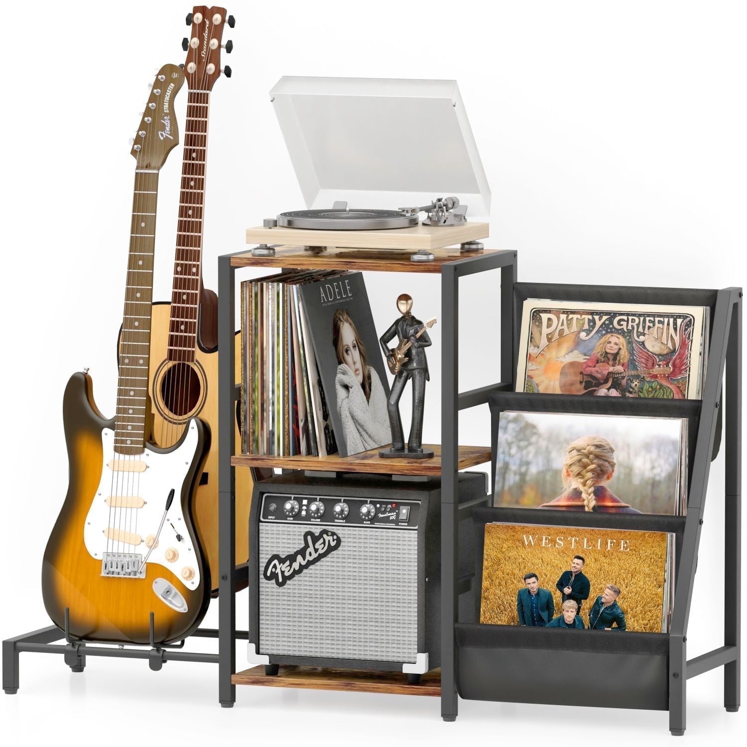 Olakee Record Player Stand, Guitar Stand for Acoustic, Electric Guitar ...