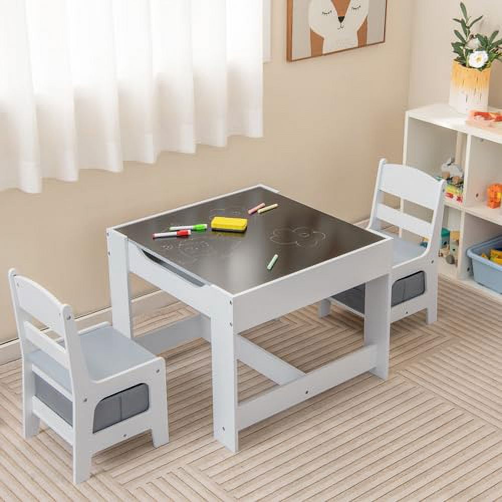 Olakids Kids Table and Chair Set, 3 in 1 Wood Children Desk Set with ...