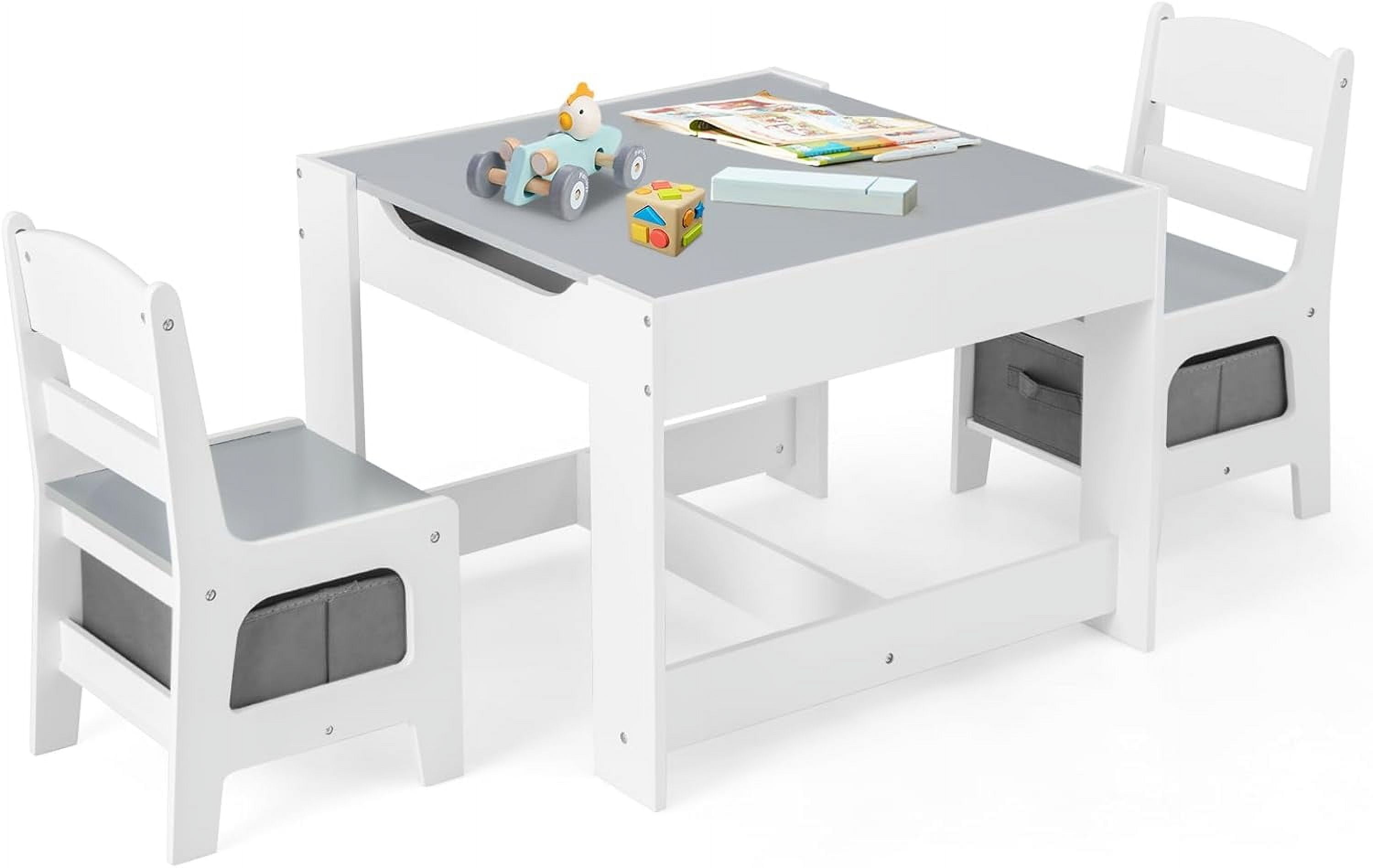 Olakids Kids Table and Chair Set, 3 in 1 Wood Children Desk Set with ...