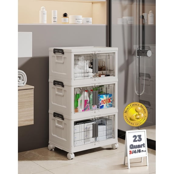 144QT Lockable Storage Bins with Lids - Folding Storage Cabinet with ...