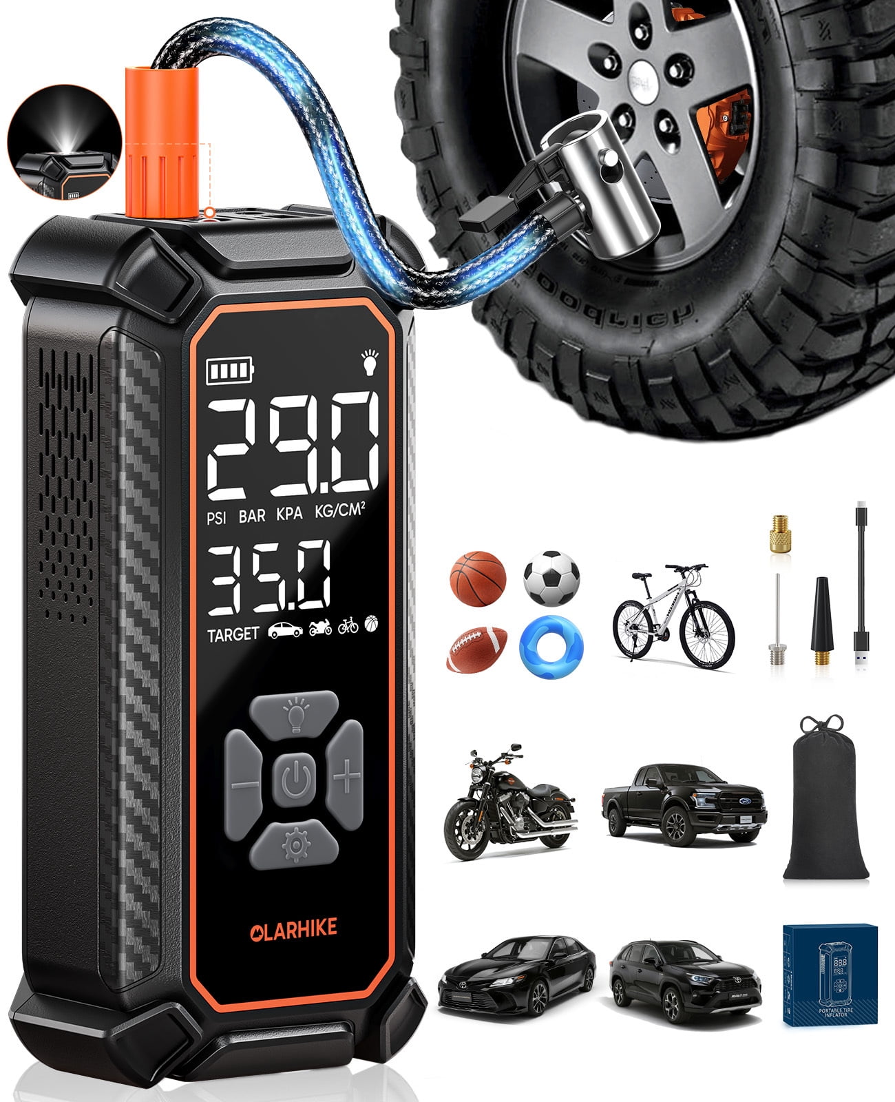 OlarHike Cordless Tire Inflator Portable Air Compressor, 150PSI Dual ...