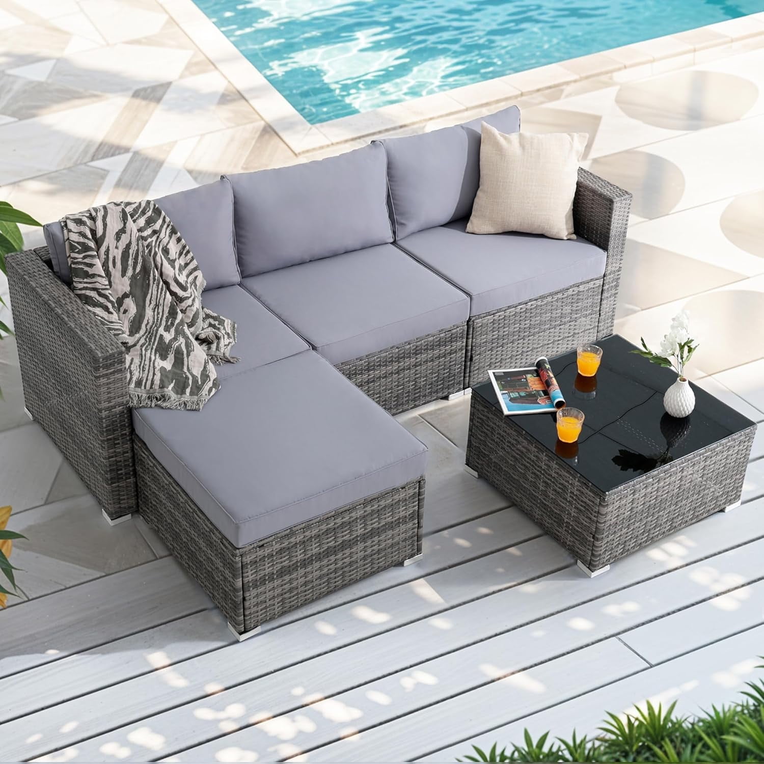 Olaterior 5 Piece Patio Furniture Set, Outdoor Sectional Sofas, All ...