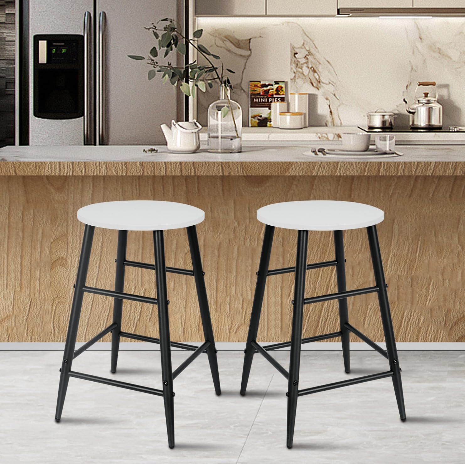 Olaterior Bar Stools Set of 2, Modern Wood Made Round Bar Stool with ...