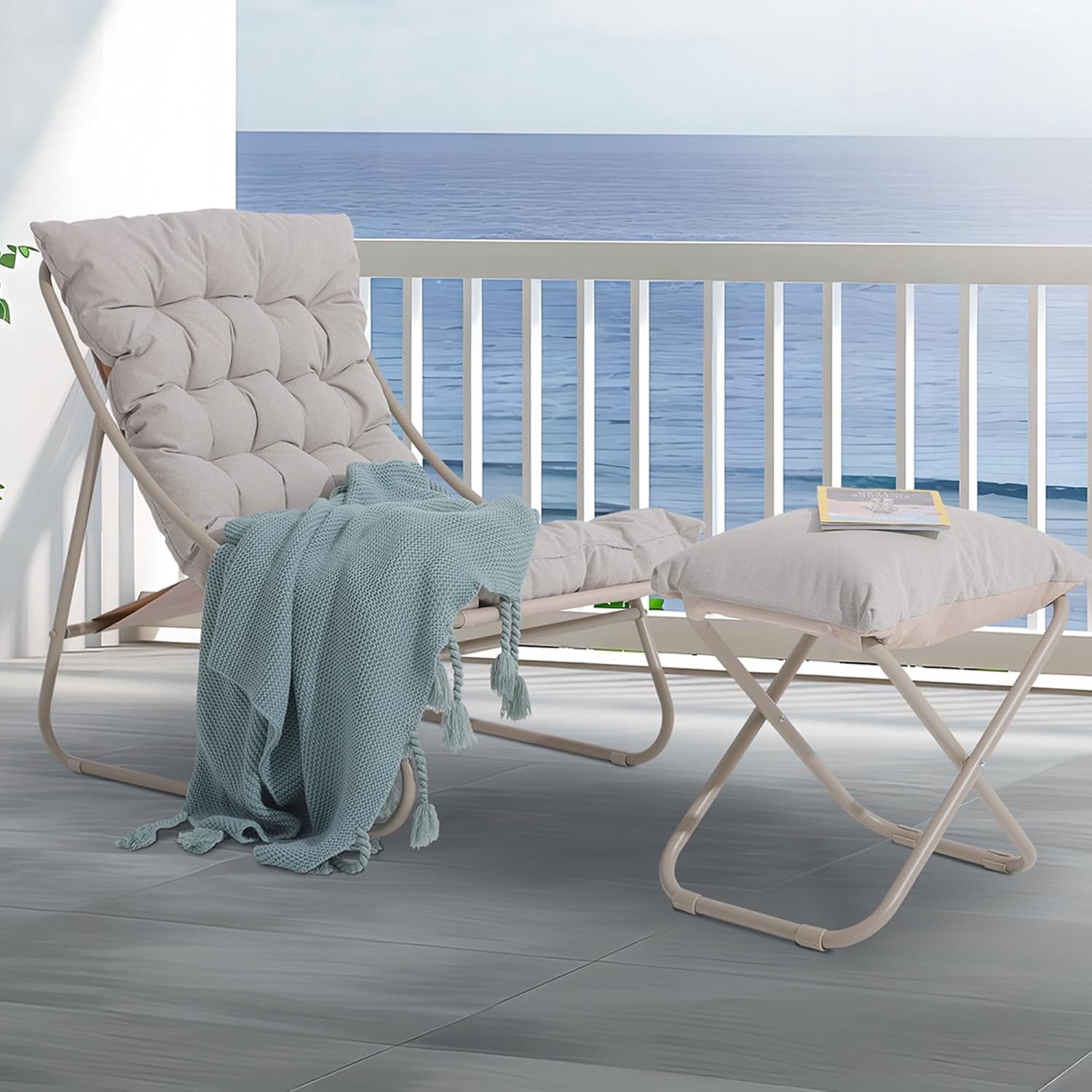 Olaterior Patio Lounge Chair with Ottoman, Indoor Outdoor Comfy Chair ...