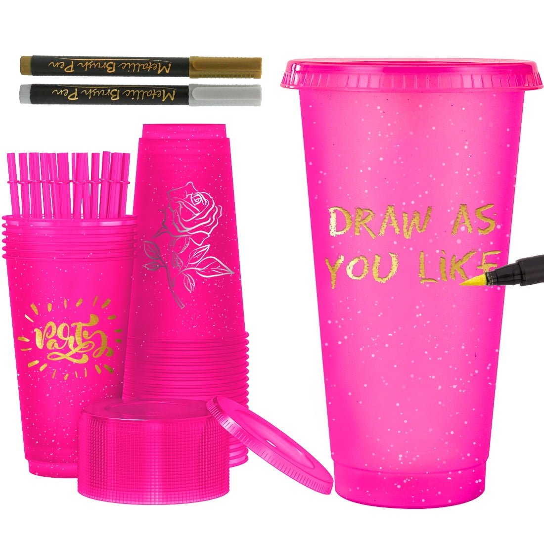 Olavon 24 Pcs Plastic Tumbler with Lid and Straw, 24oz Reusable Coffee ...