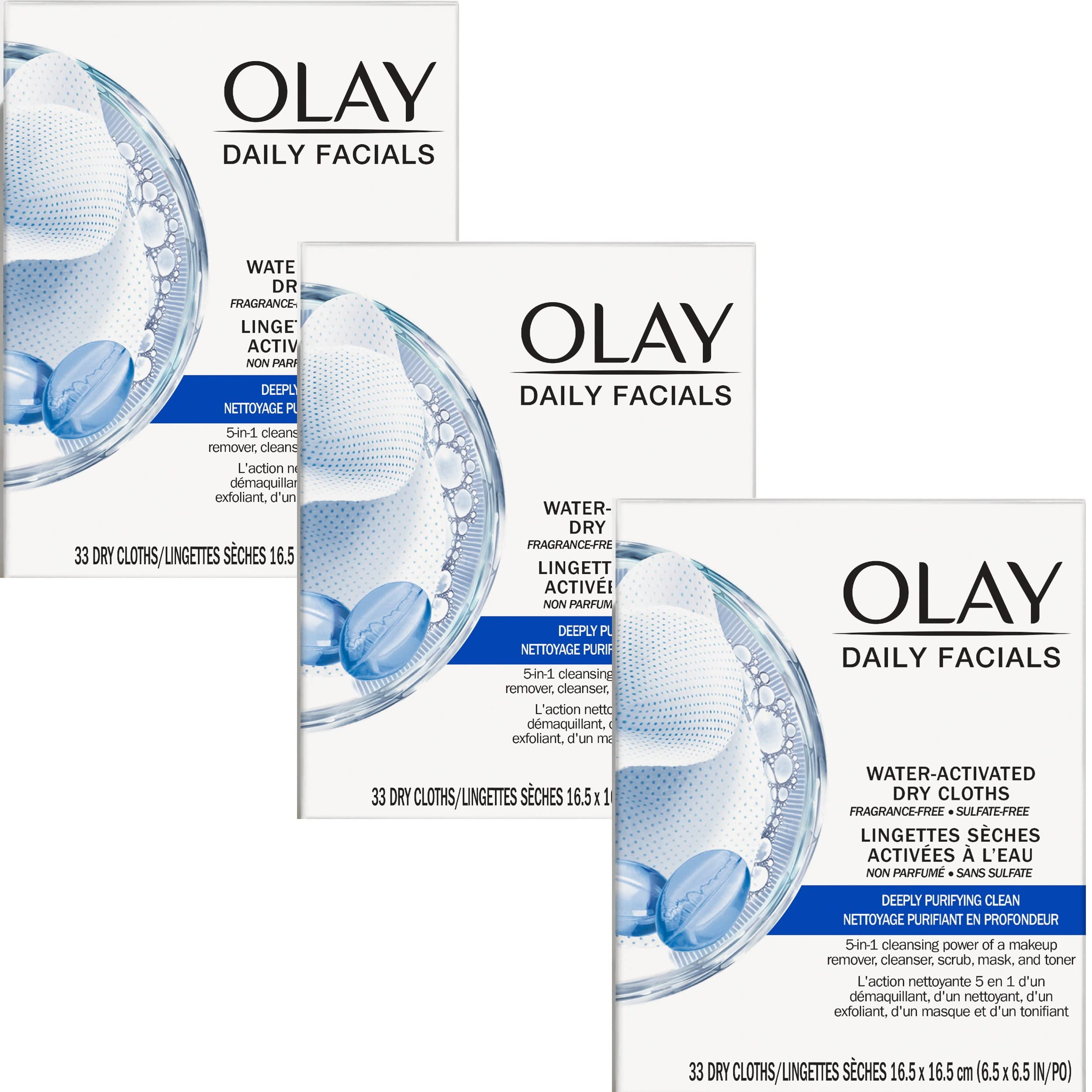 Olay Face Wipes, Water Activated Cleanser, Exfoliating, 33 Count (Pack ...