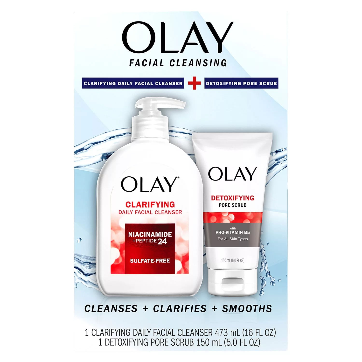 Olay Facial Cleansing Duo, 16 fl oz Face Wash, 5 fl oz Pore Scrub - Walmart.com