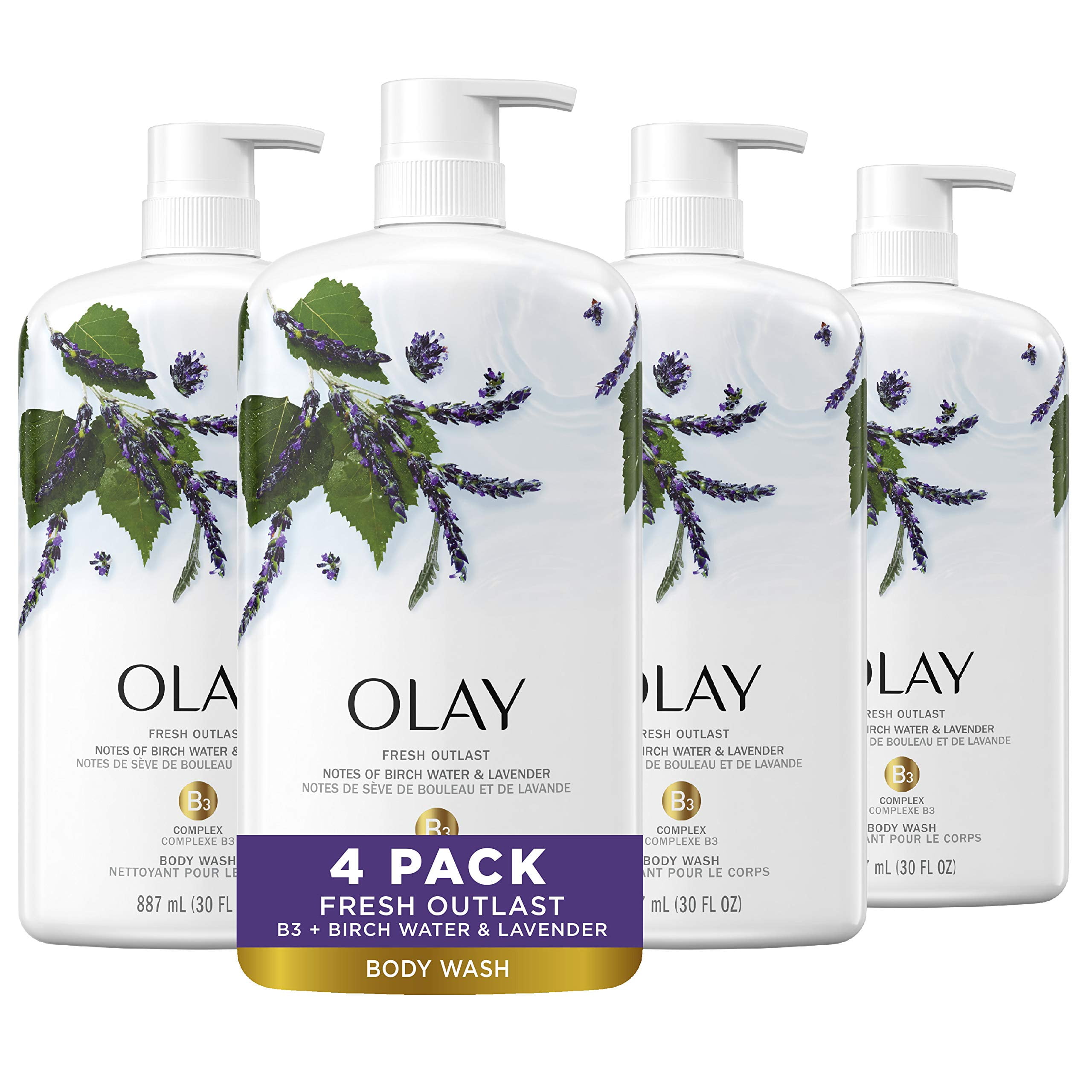 Olay Fresh Outlast Body Wash, Birch Water & Lavender, 30 Fl Oz, (Pack ...