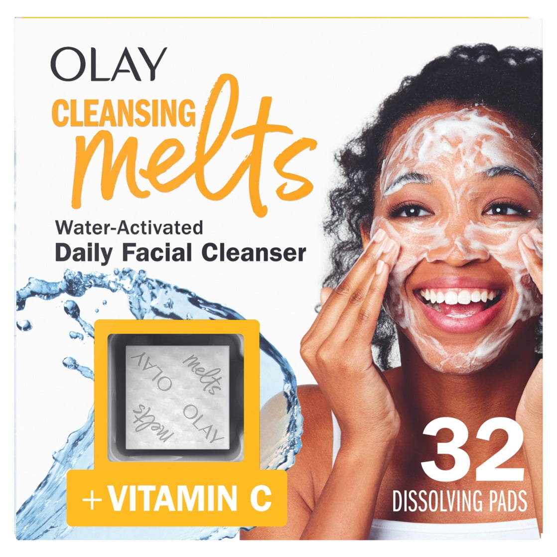 Olay Cleansing Melts + Vitamin C Face Wash, 32 count, Water-Activated ...