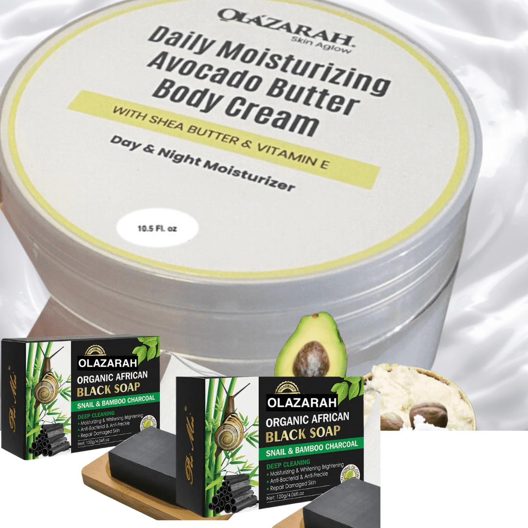 Olazarah Avocado Butter Body Cream w/Shea Butter + Natural African Black Soap Infused with Snail ...