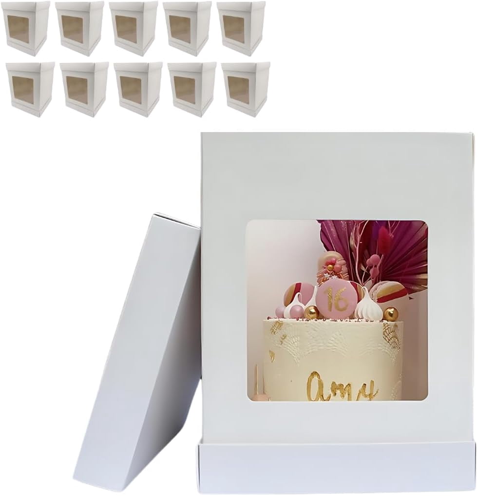 Olbaa Premium 10x10x14 White Square Boxes with Transparent Window ...