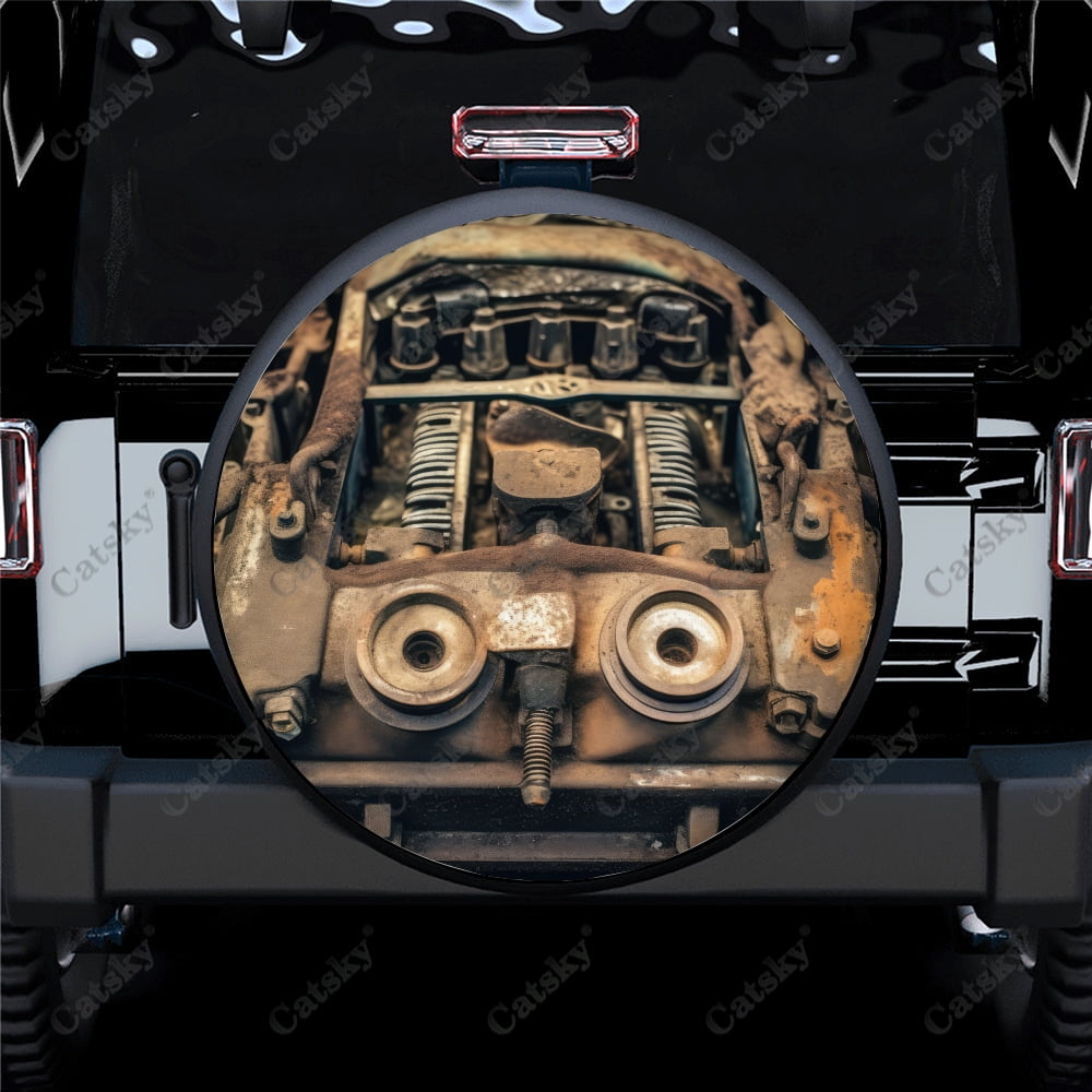 Old Antique Car Engine Art Polyester Universal Spare Wheel Tire Cover ...