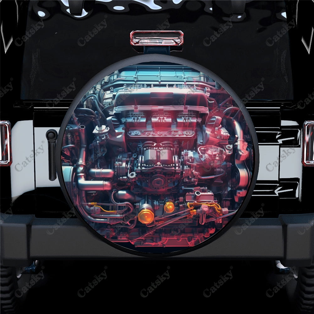 Old Antique Car Engine Art Polyester Universal Spare Wheel Tire Cover ...